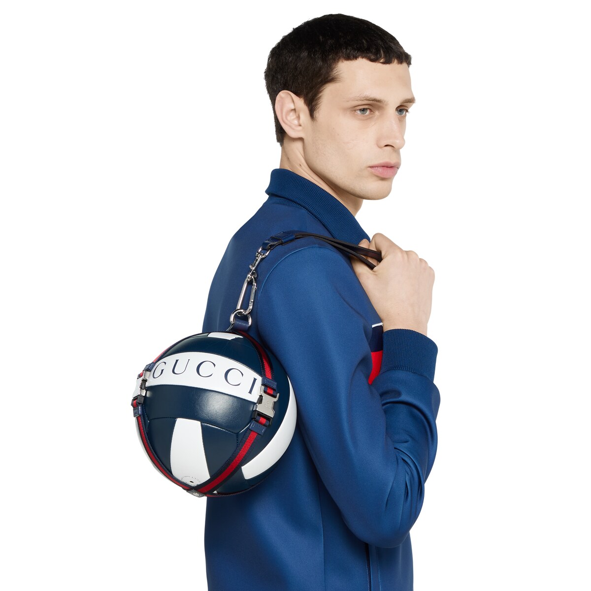 Printed rubber beach volley ball in white and navy blue | GUCCI® US