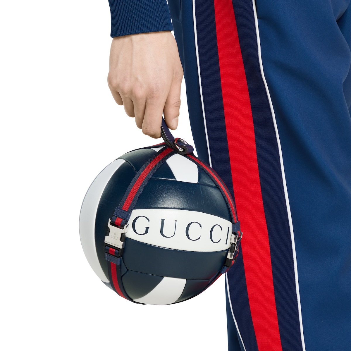 Printed rubber beach volley ball in white and navy blue | GUCCI® US