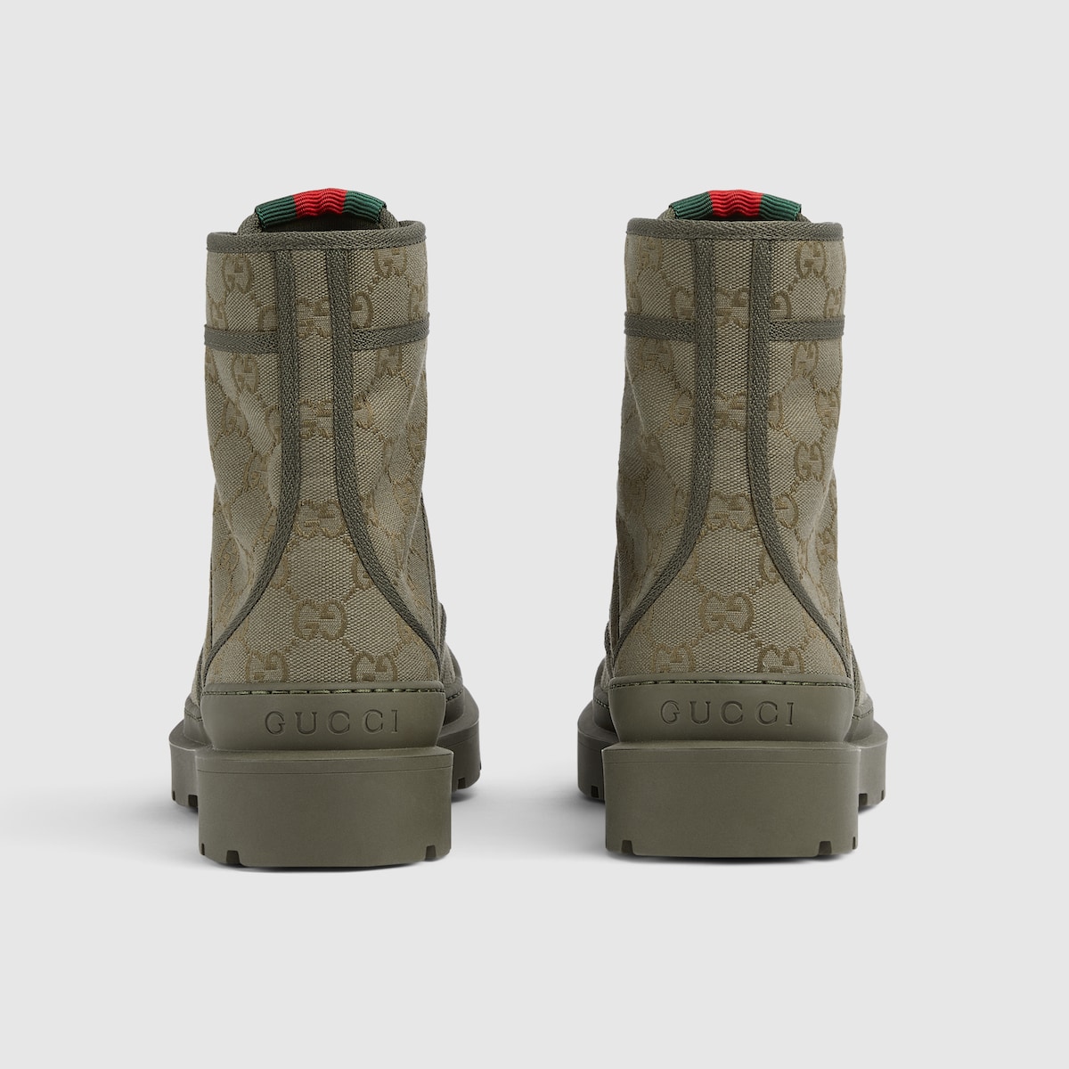 Men's lug-sole boot in dark green GG canvas | GUCCI® US