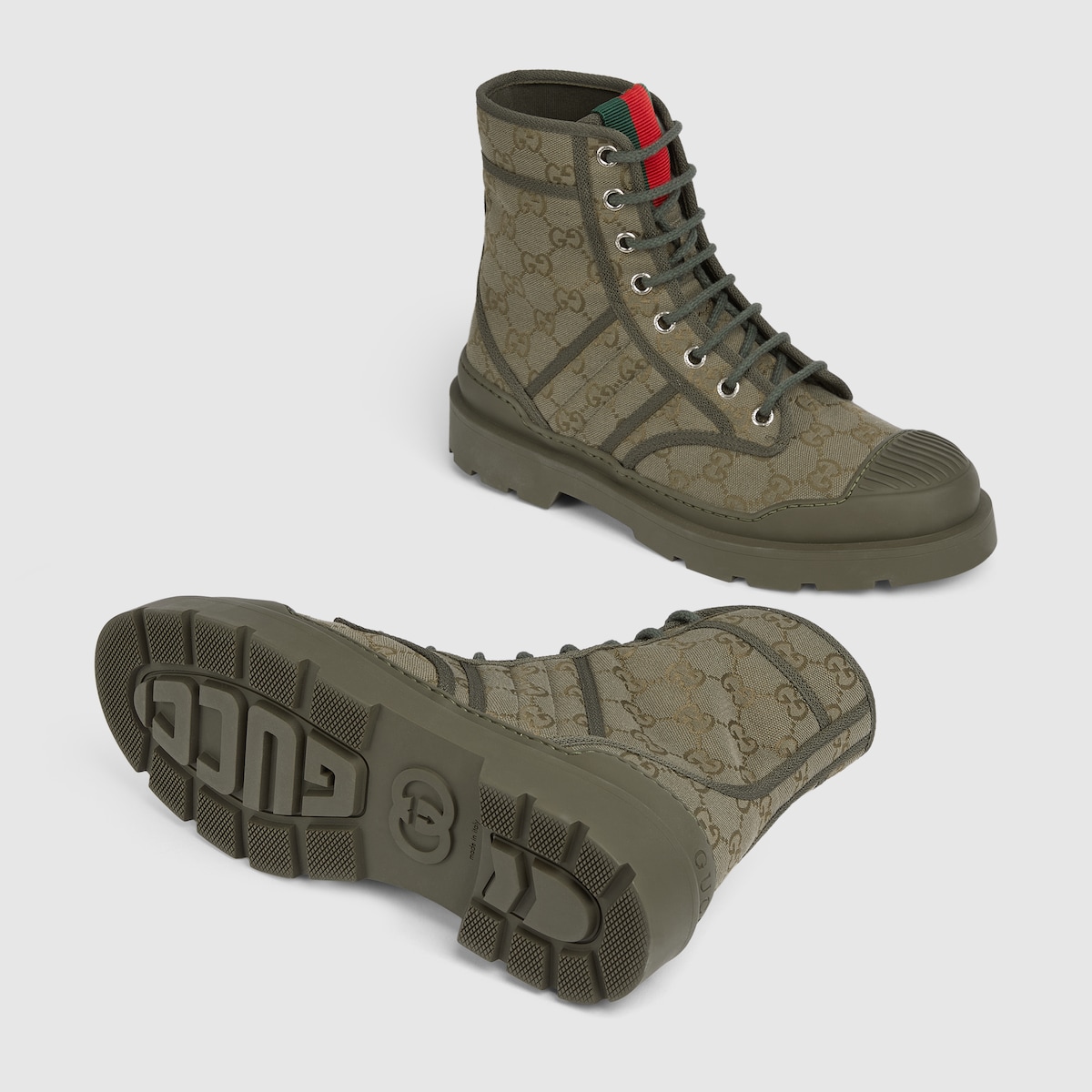 Men's lug-sole boot in dark green GG canvas | GUCCI® MX