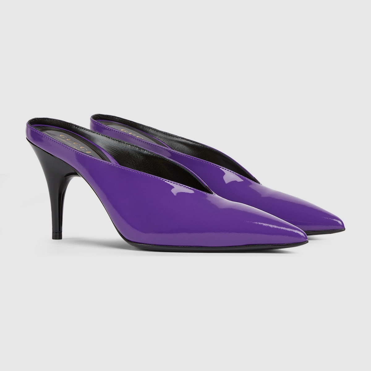Women's Gucci 97 heeled mule in violet patent leather | GUCCI® DE