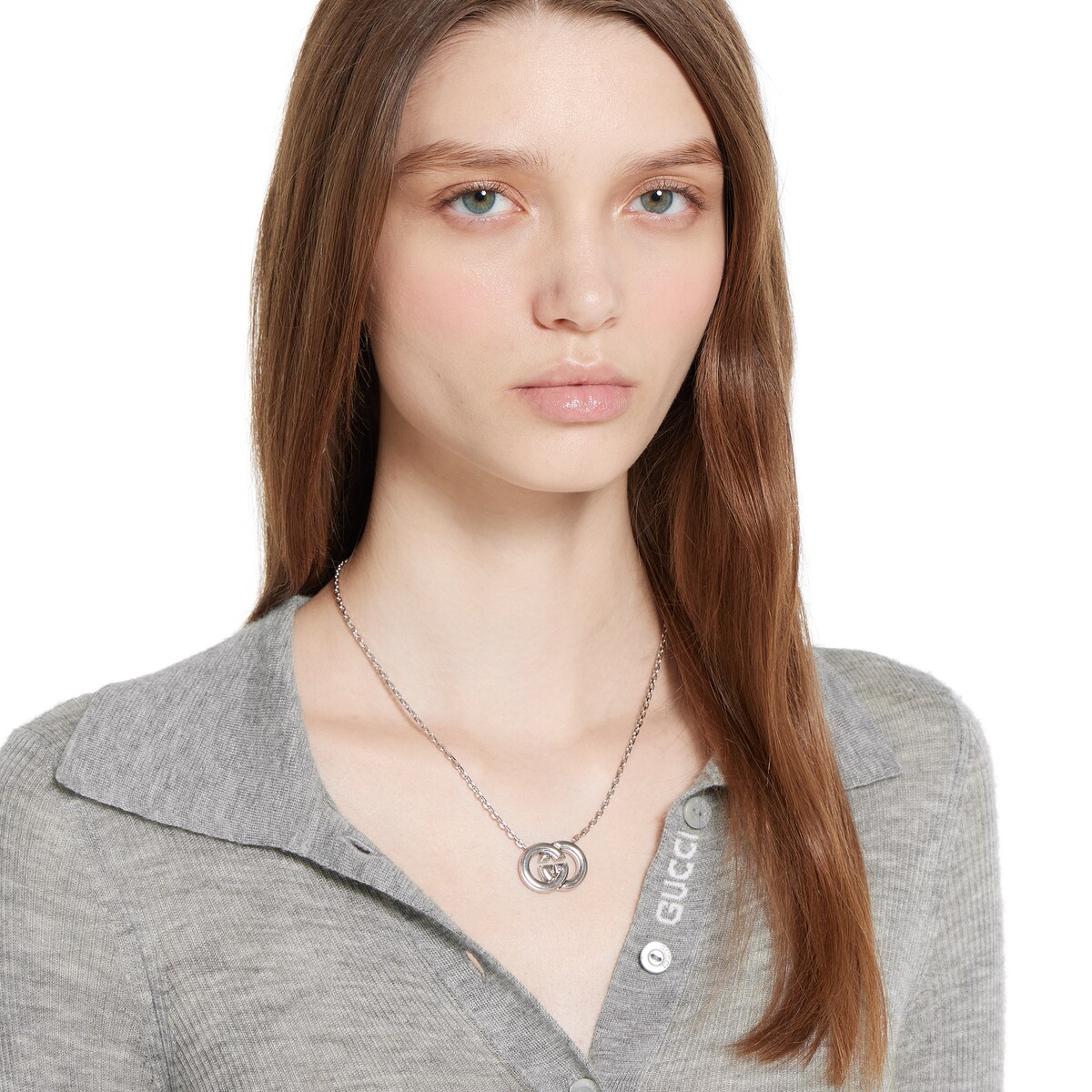 Gucci Interlocking pendant necklace in palladium-toned brass | GUCCI® US