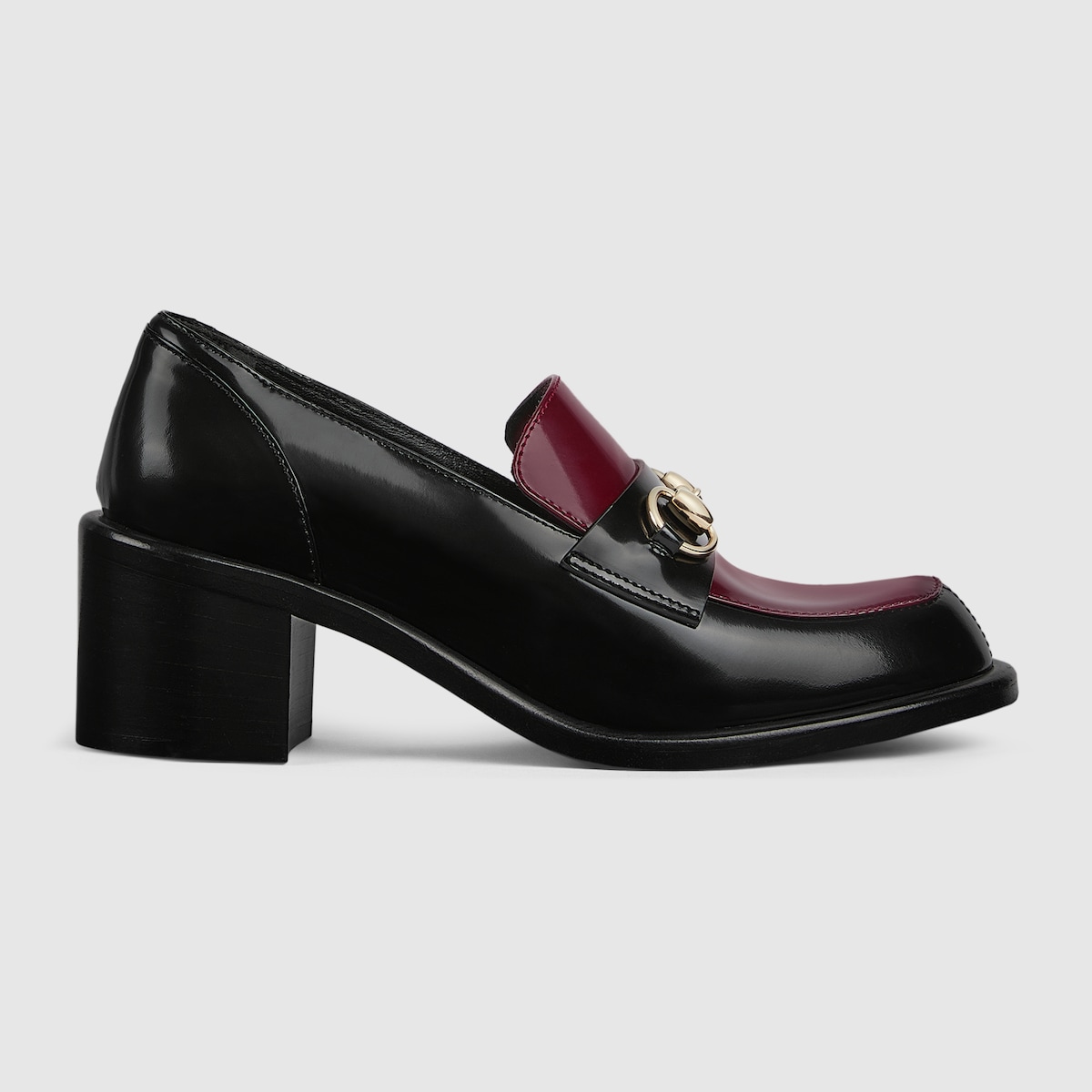 Women's heeled loafer with Horsebit in black and Rosso Ancora patent ...