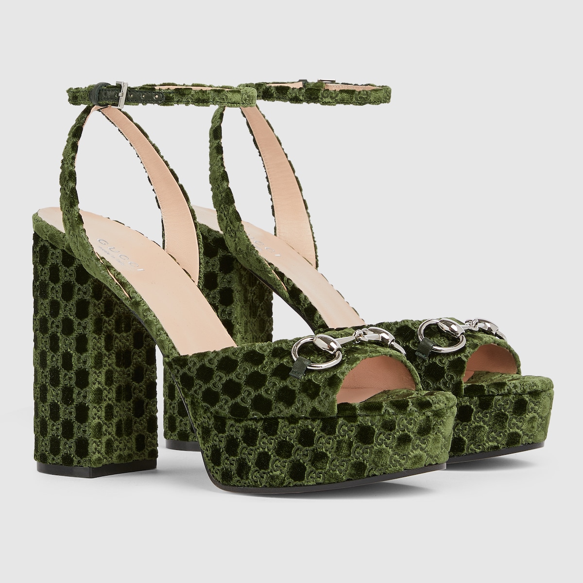 Women's platform sandal with Horsebit in green velvet | GUCCI® US
