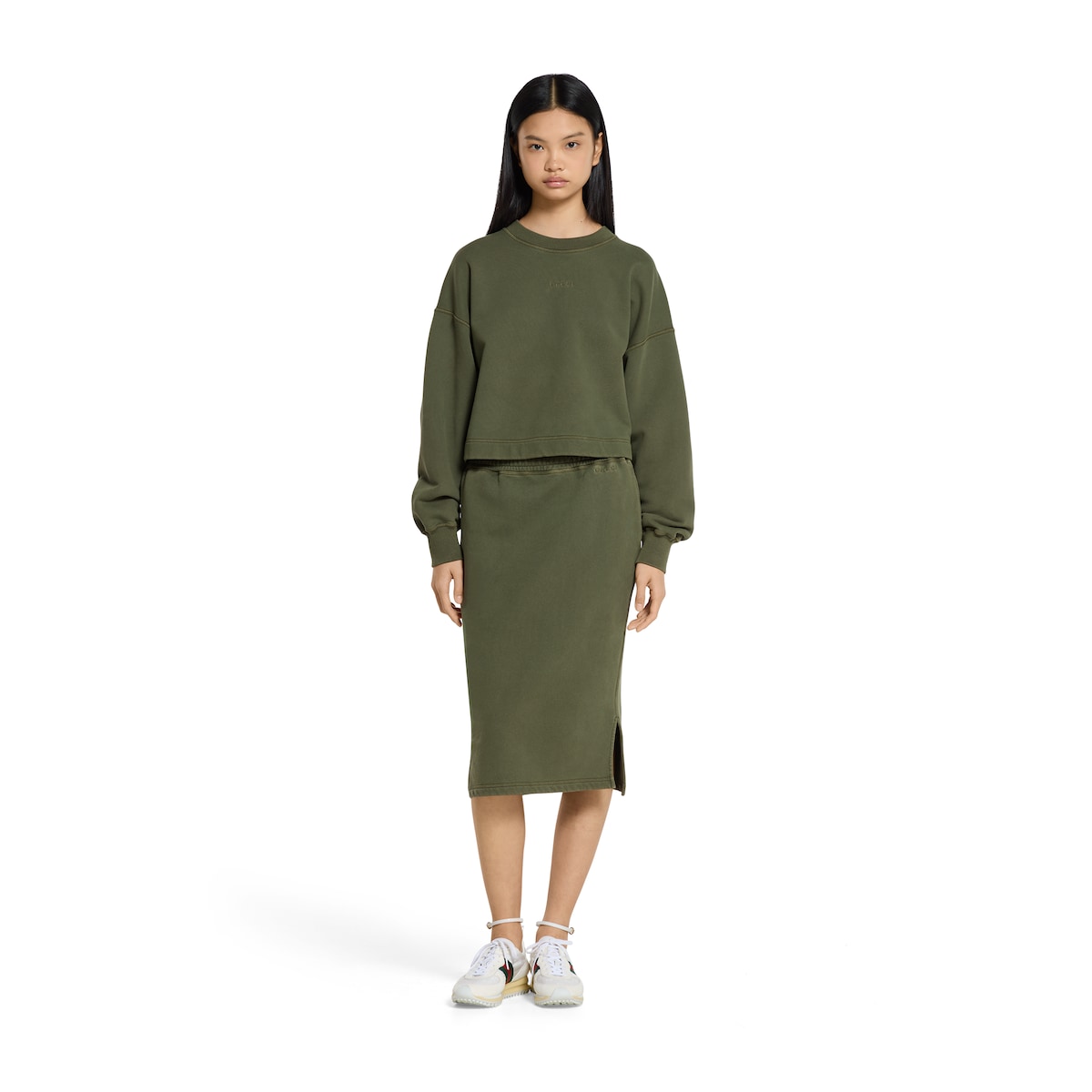 Cotton jersey sweatshirt with embroidery in forest green | GUCCI® US