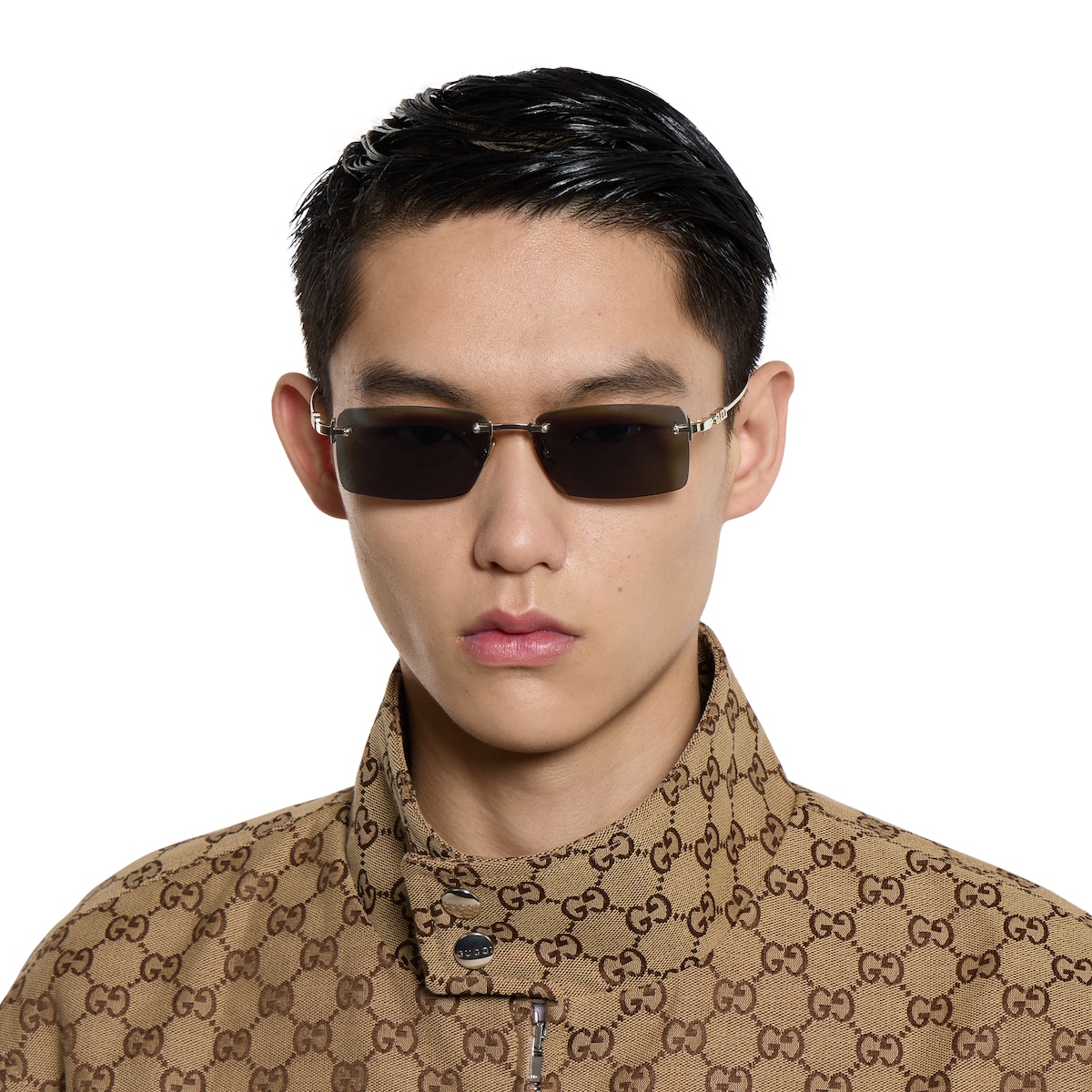 Rectangular frame sunglasses in light gold | GUCCI® CA