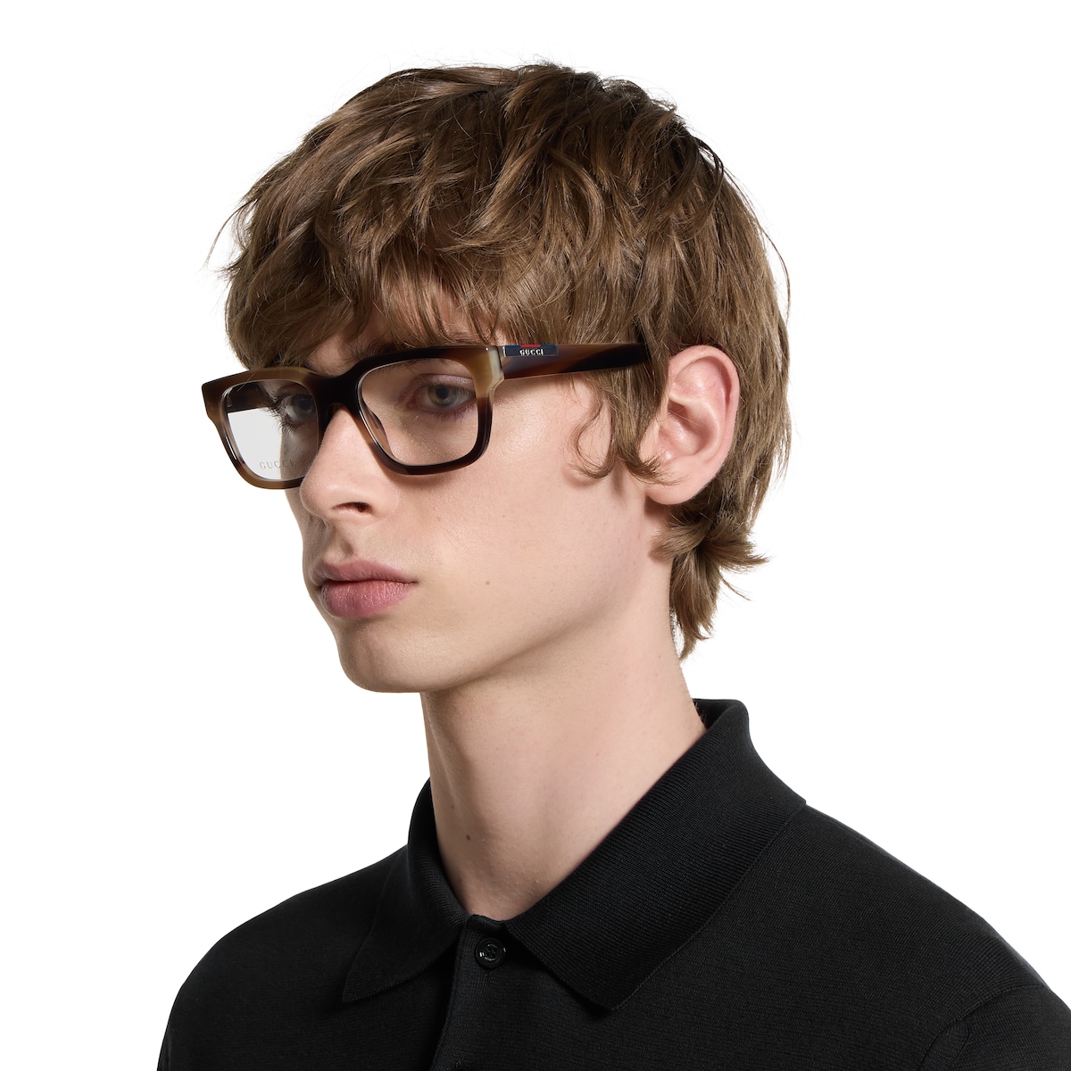 Rectangular optical frame in brown tortoiseshell | GUCCI® US