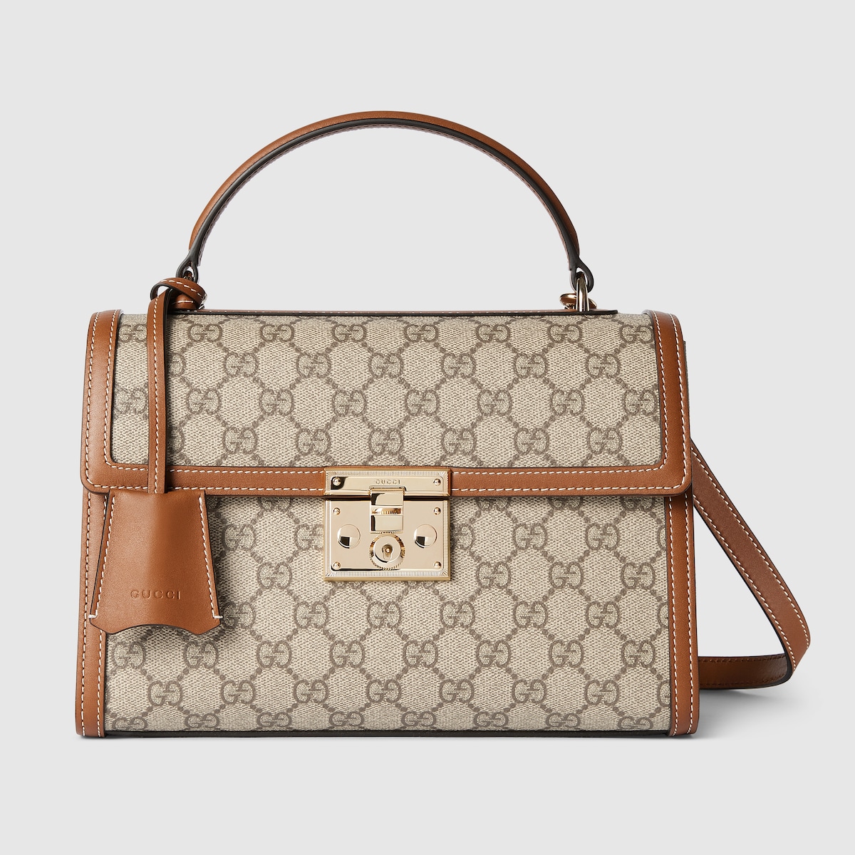 Padlock medium top handle bag in beige and brown GG fabric | GUCCI® AU