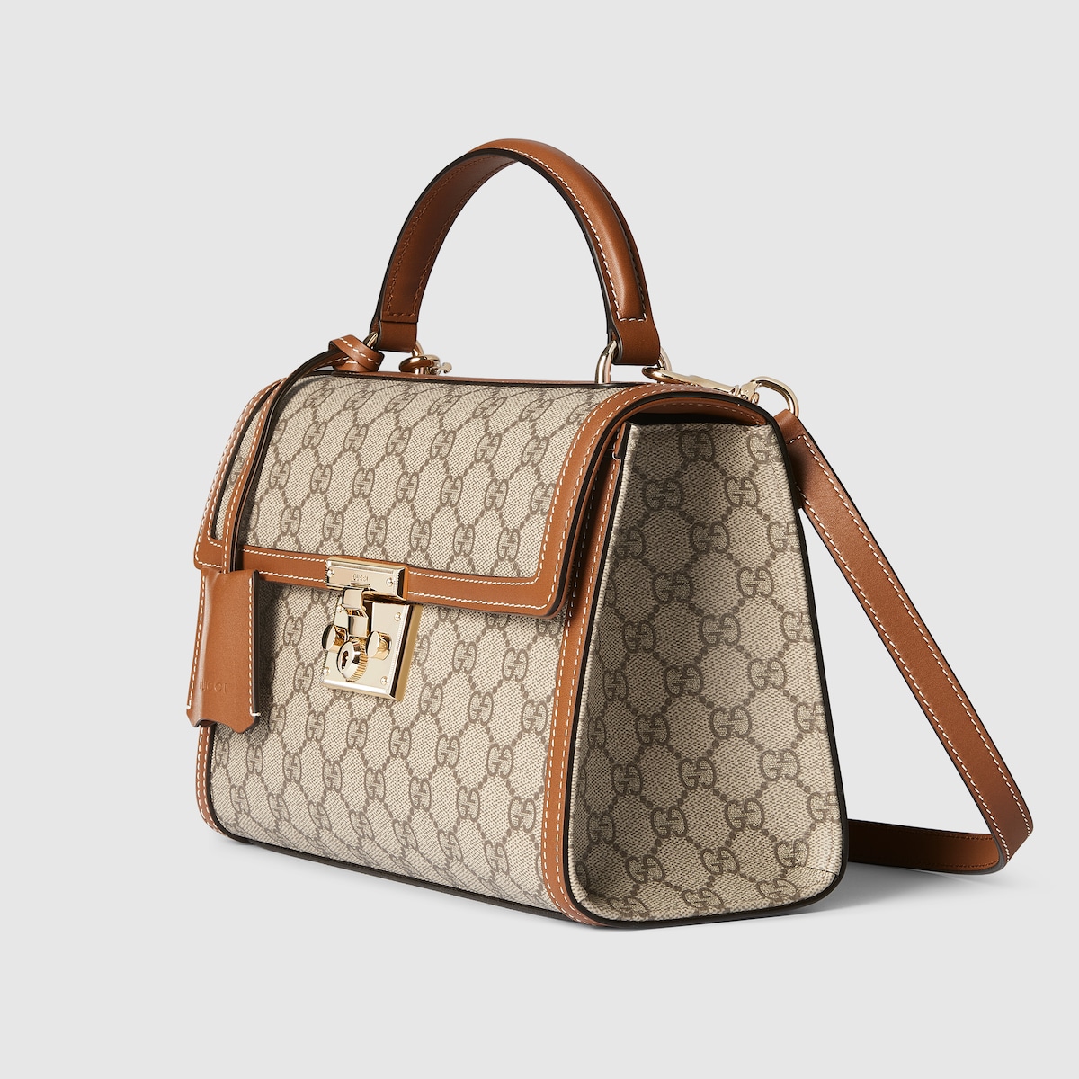 Padlock medium top handle bag in beige and brown GG fabric | GUCCI® UK