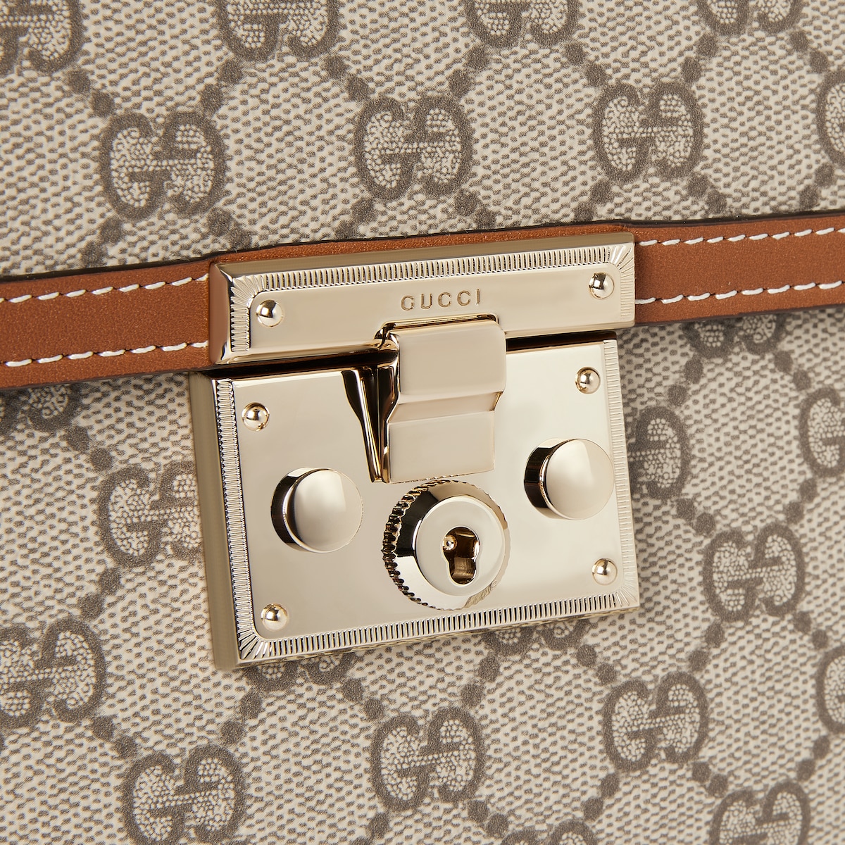 Padlock medium top handle bag in beige and brown GG fabric | GUCCI® UK