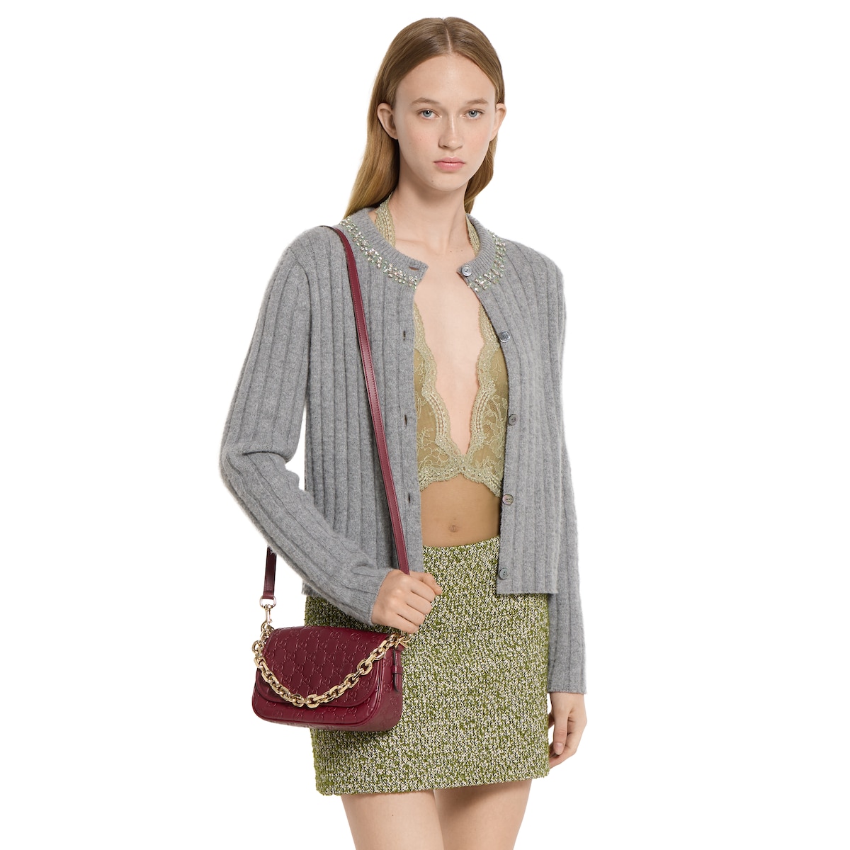 GG Emblem small shoulder bag in Rosso Ancora red GG leather | GUCCI® US