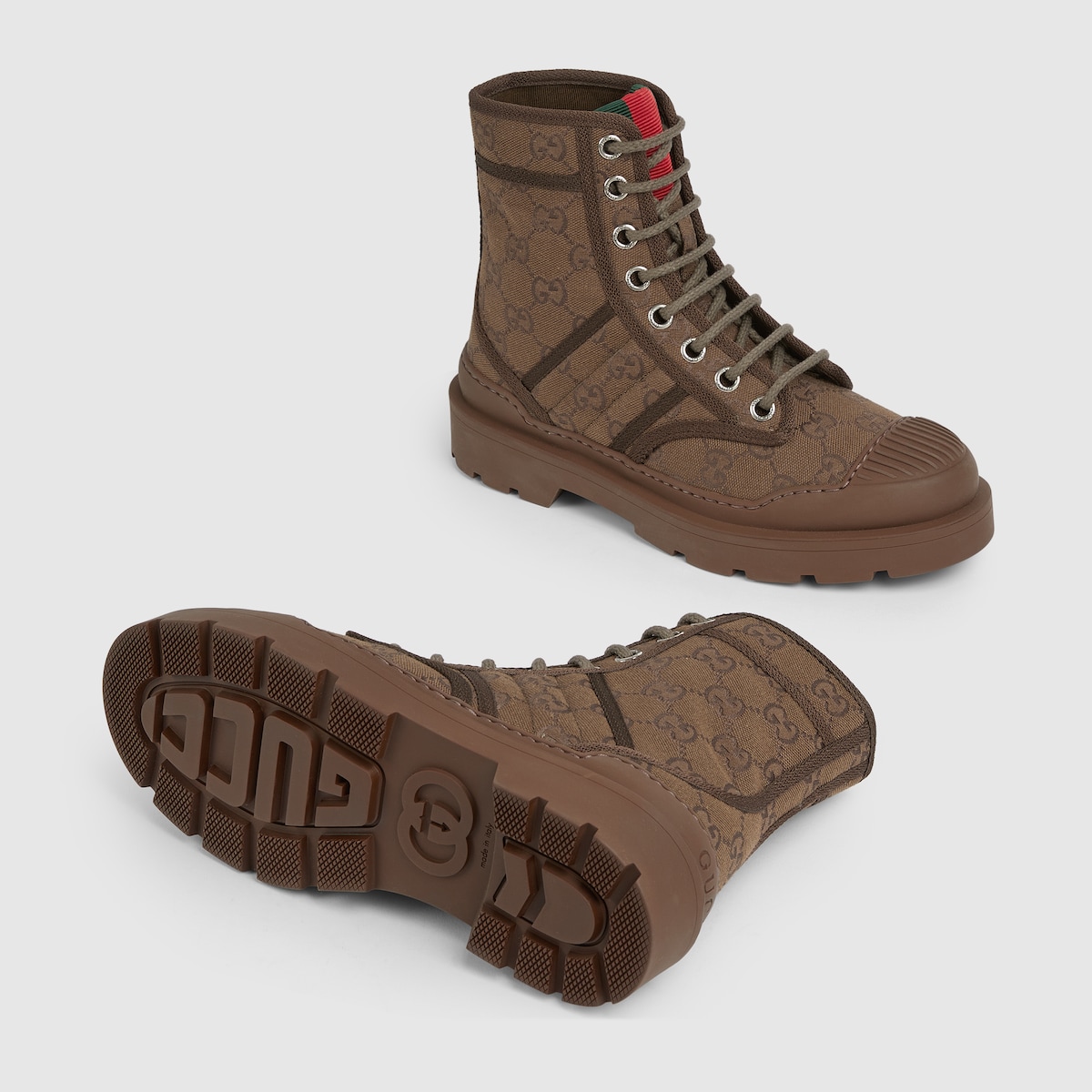 Women's boot with Web in dark brown GG canvas | GUCCI® US