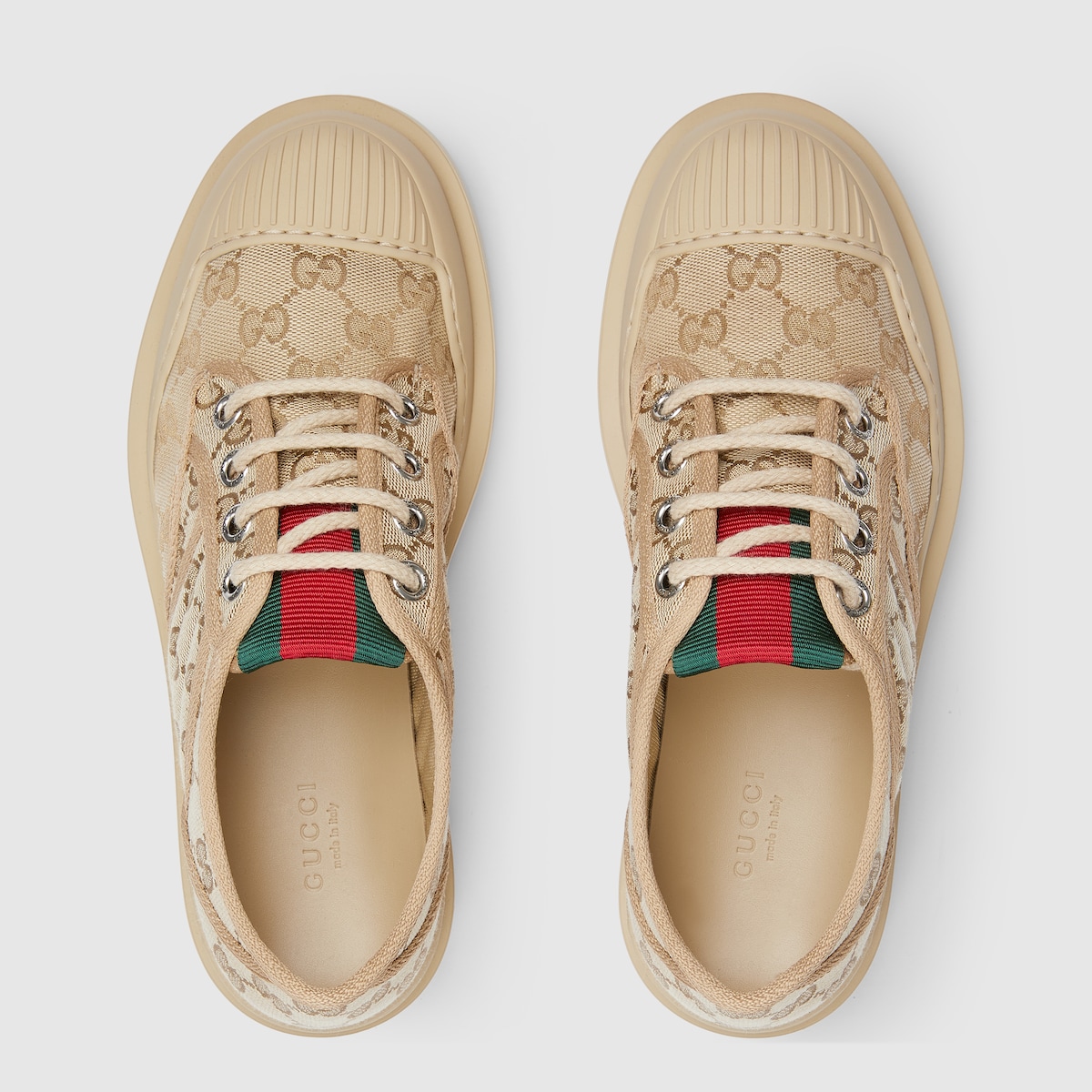 Women's lace-up shoe with Web in beige and dark brown Original GG ...