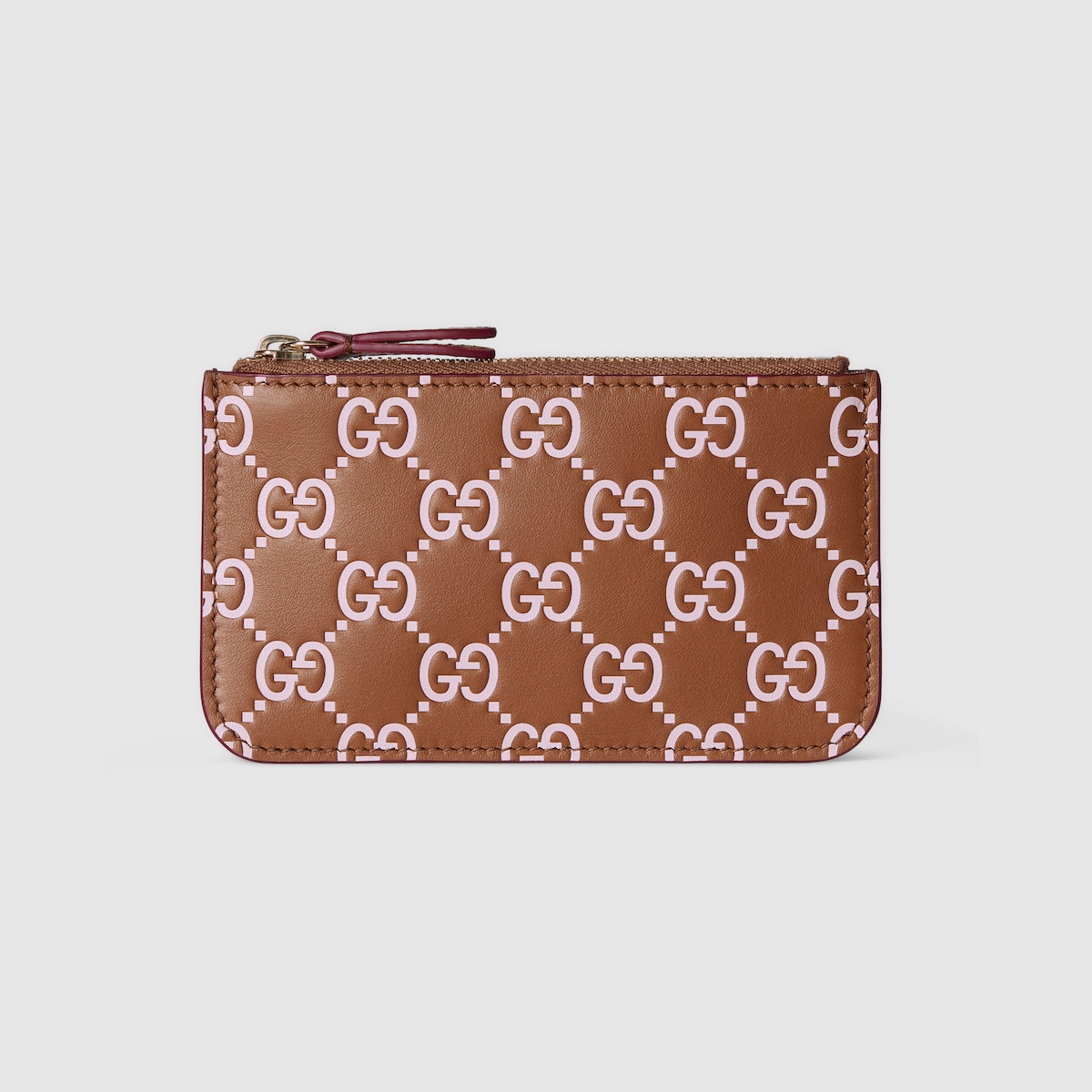 GG Emblem key pouch in brown and pink GG leather | GUCCI® UK