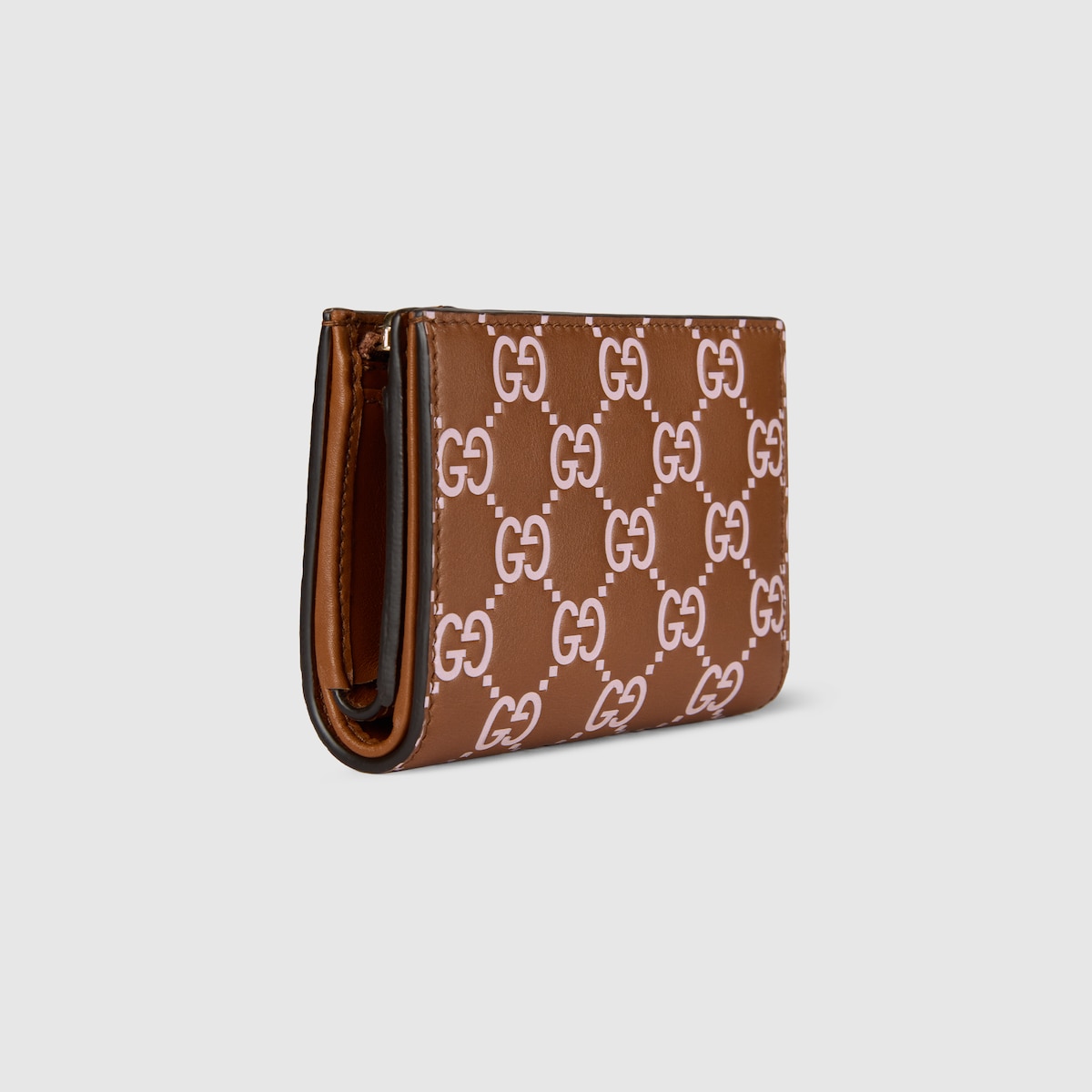 GG Emblem small wallet in brown and pink GG leather | GUCCI® BE