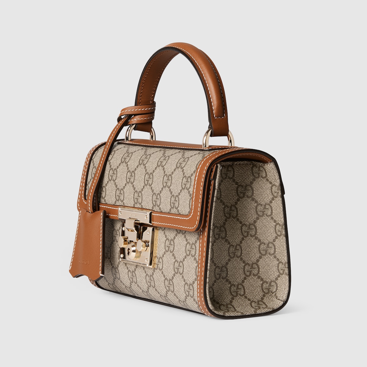 Padlock small top handle bag in beige and brown GG fabric | GUCCI® MX