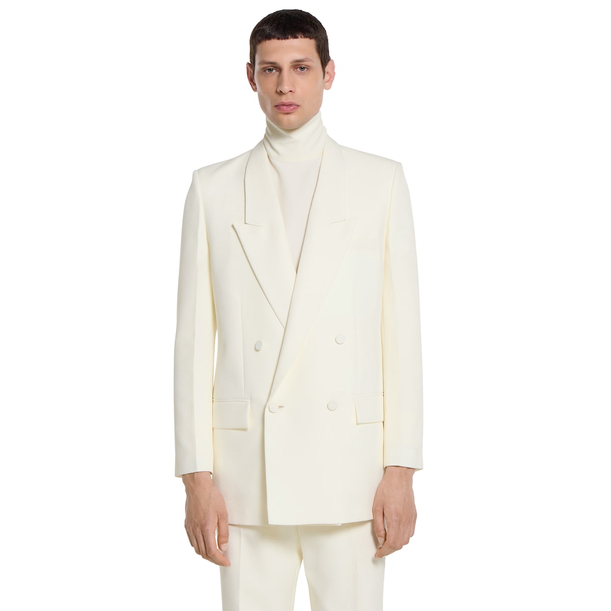Double-breast technical panama jacket in ivory | GUCCI® US