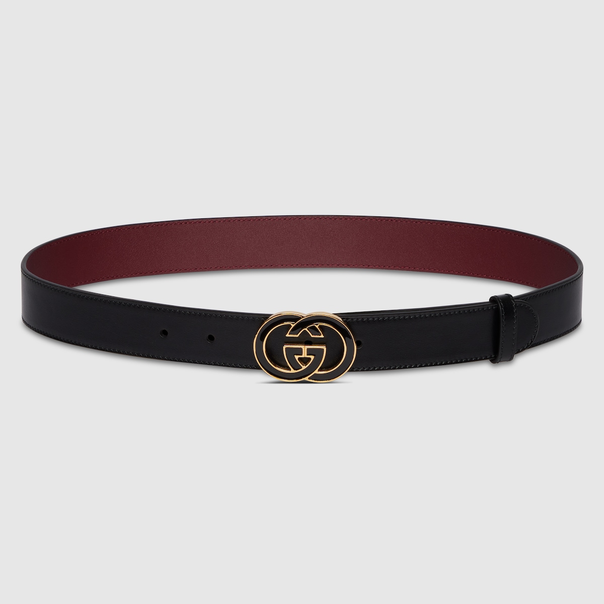 Belt with Interlocking G buckle in black and Rosso Ancora leather ...