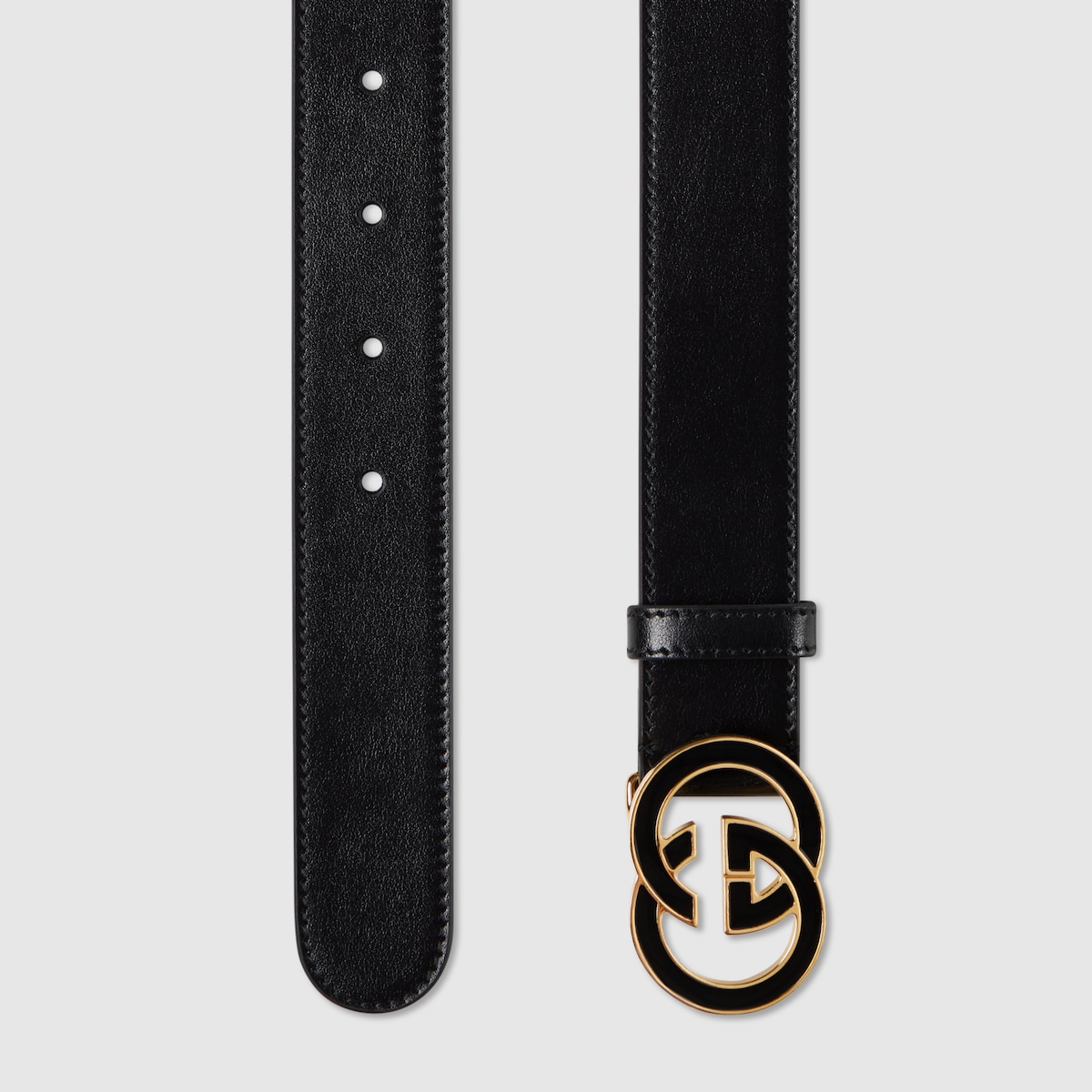 Belt with Interlocking G buckle in black and Rosso Ancora leather ...