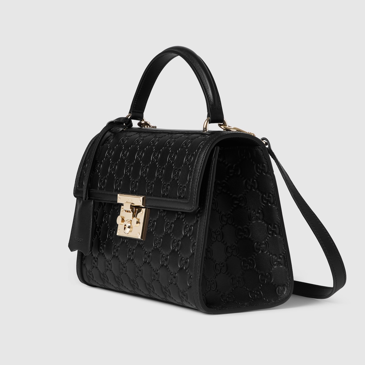 Padlock medium top handle bag in black GG leather | GUCCI® DK