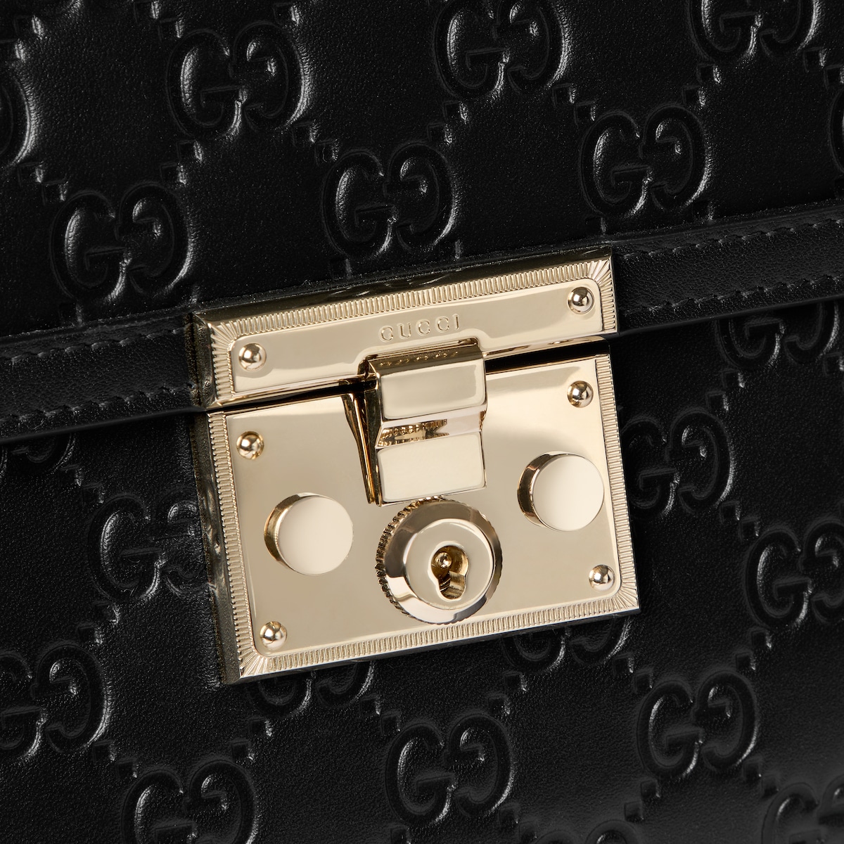 Padlock medium top handle bag in black GG leather | GUCCI® UK