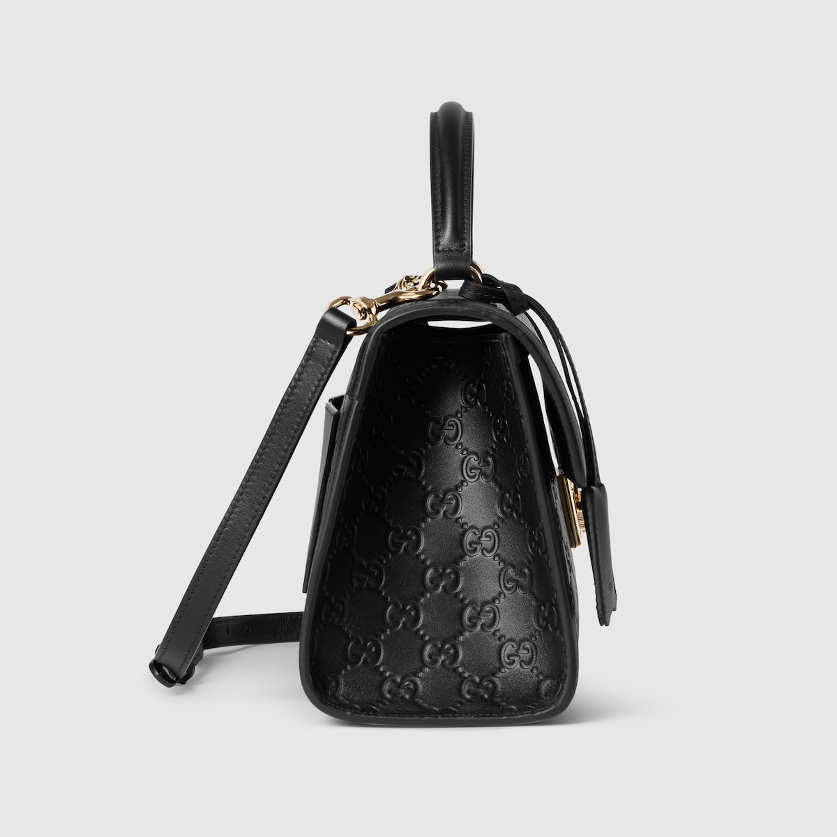 Padlock medium top handle bag in black GG leather | GUCCI® UK
