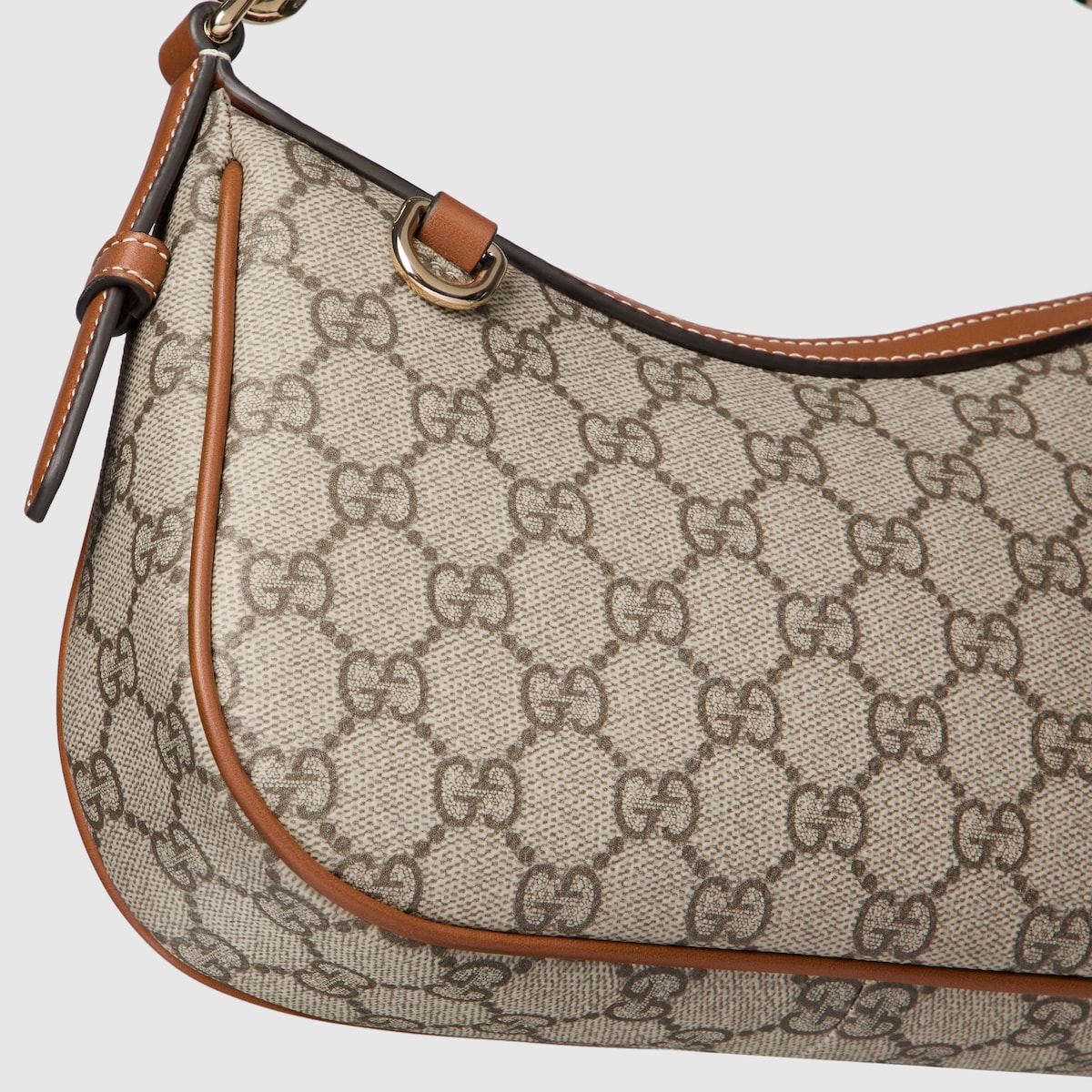GG Emblem small shoulder bag in beige and dark brown fabric | GUCCI® TR