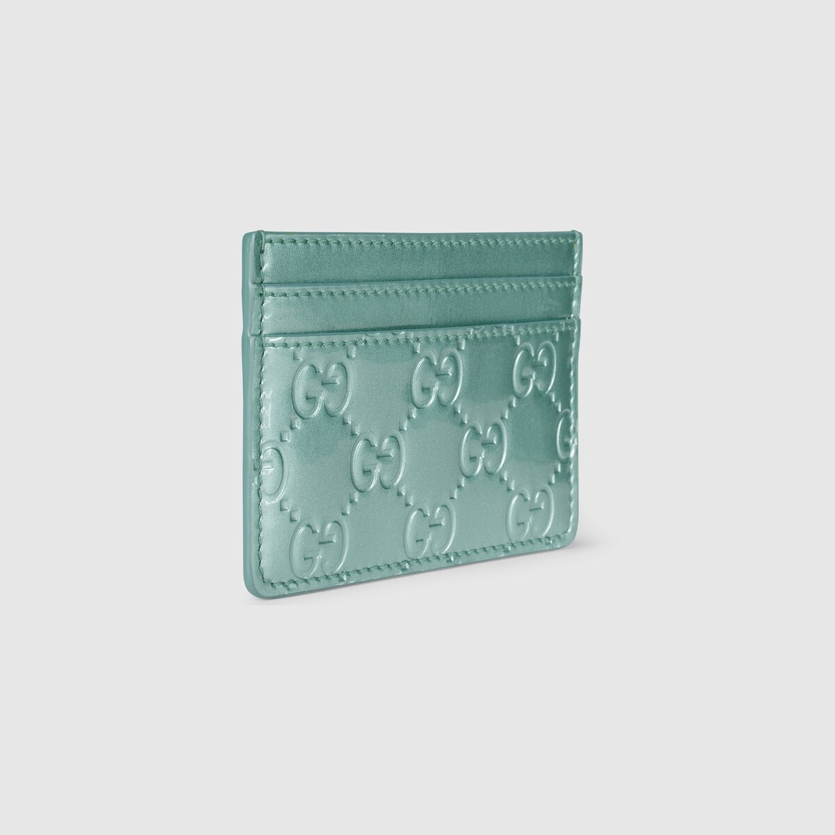 GG Emblem card case in light blue GG leather | GUCCI® BE