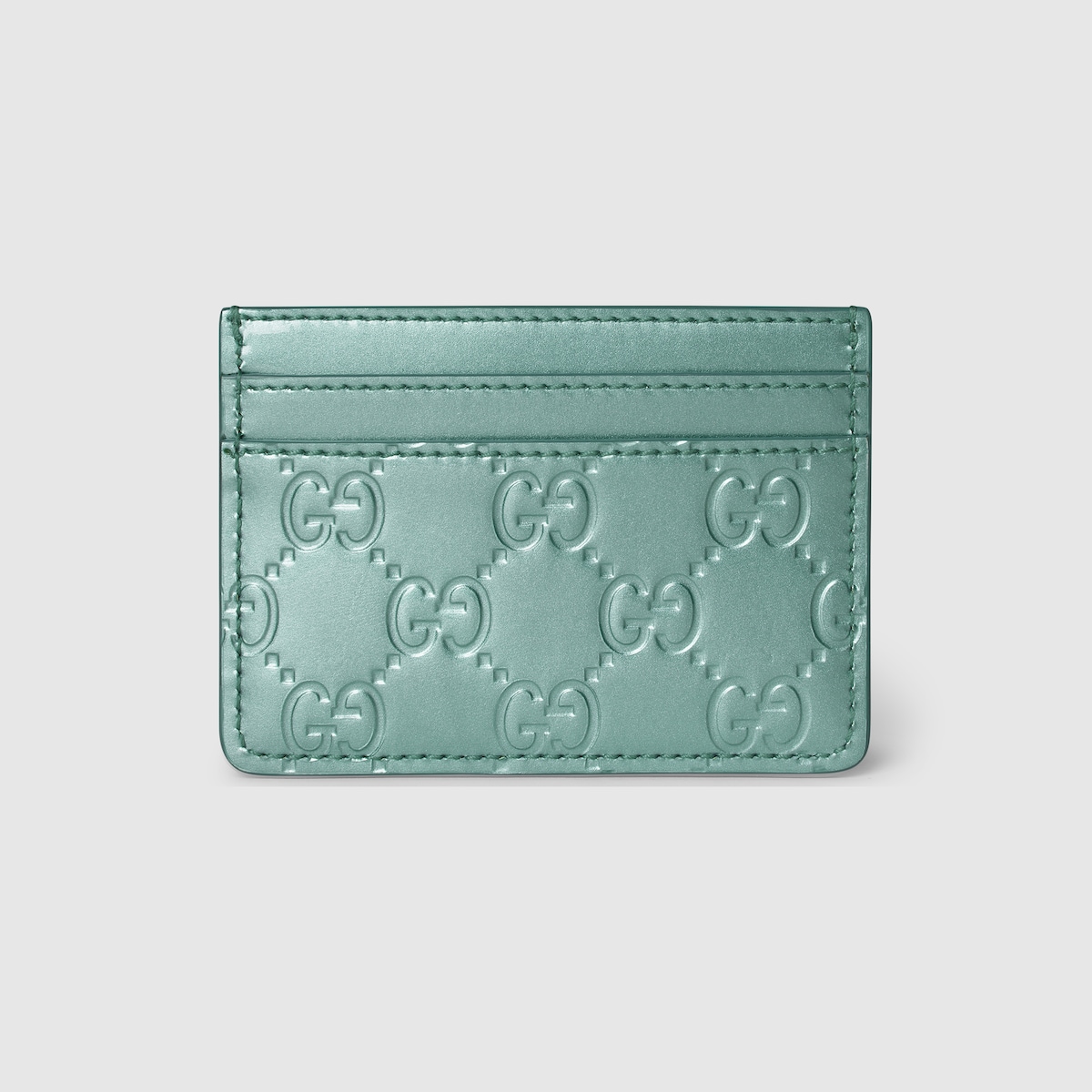 GG Emblem card case in light blue GG leather | GUCCI® BE