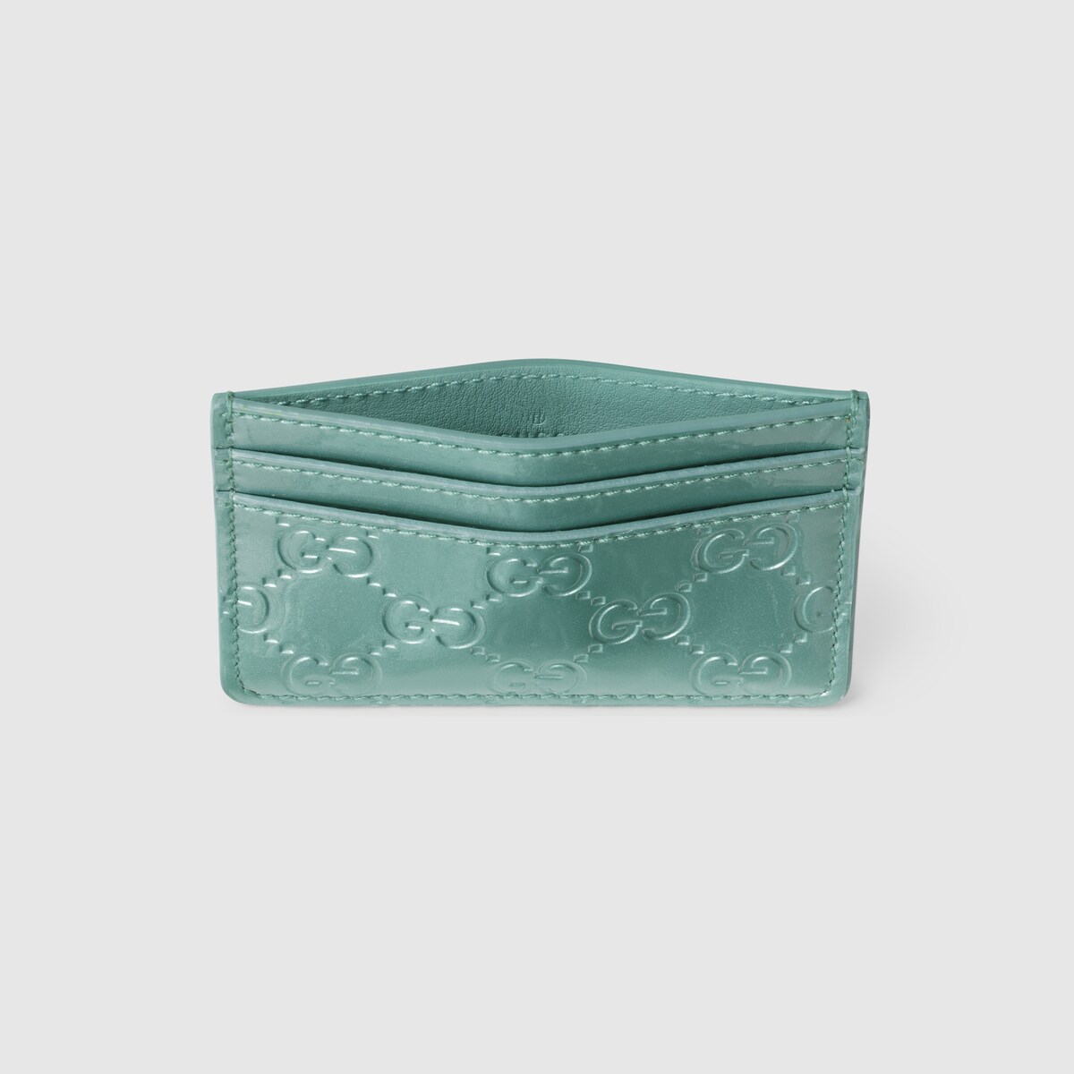 GG Emblem card case in light blue GG leather | GUCCI® BE