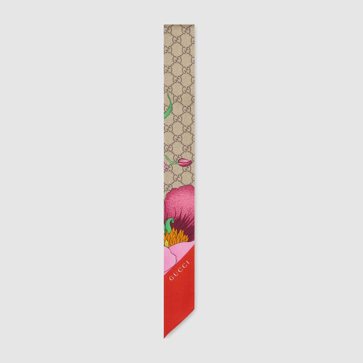 Silk ribbon with print in beige, dark brown and multicolour | GUCCI® GR