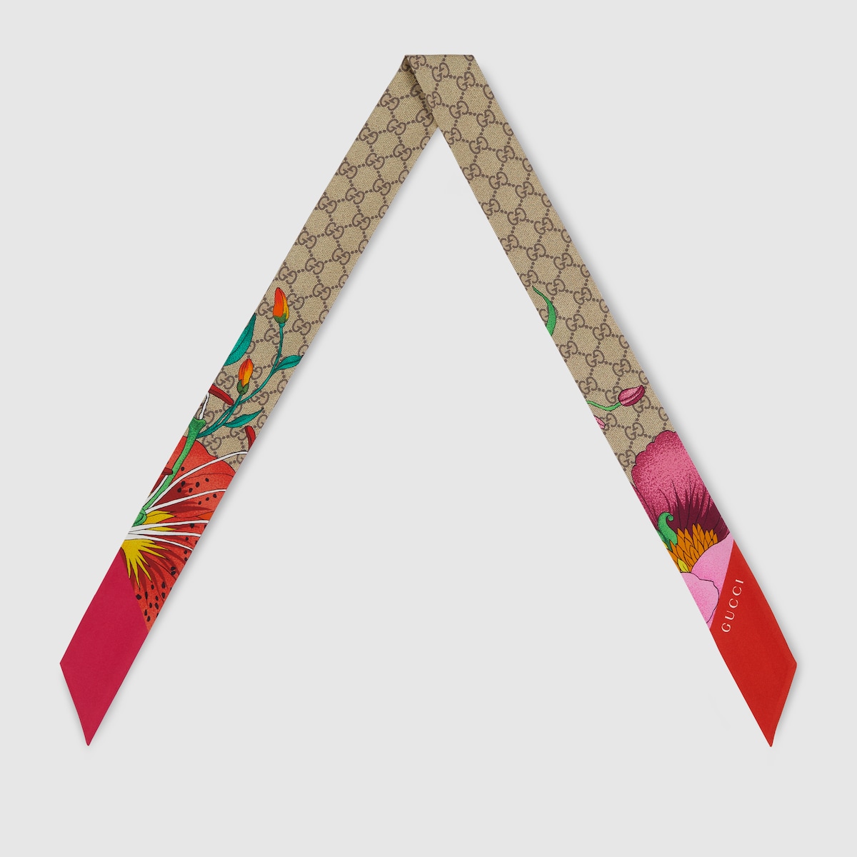 Silk ribbon with print in beige, dark brown and multicolor | GUCCI® AE