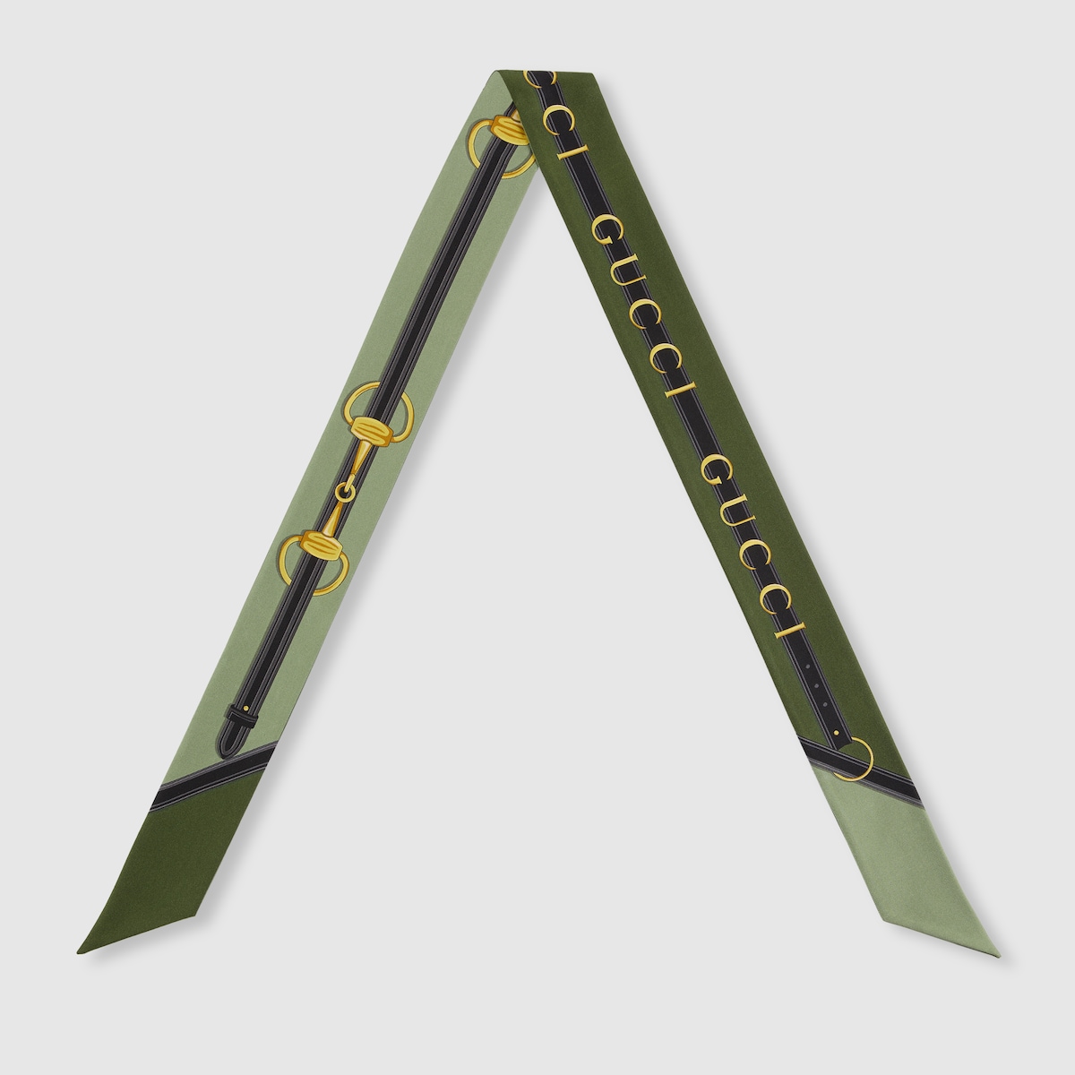 Printed silk twill ribbon in light green and green | GUCCI® US