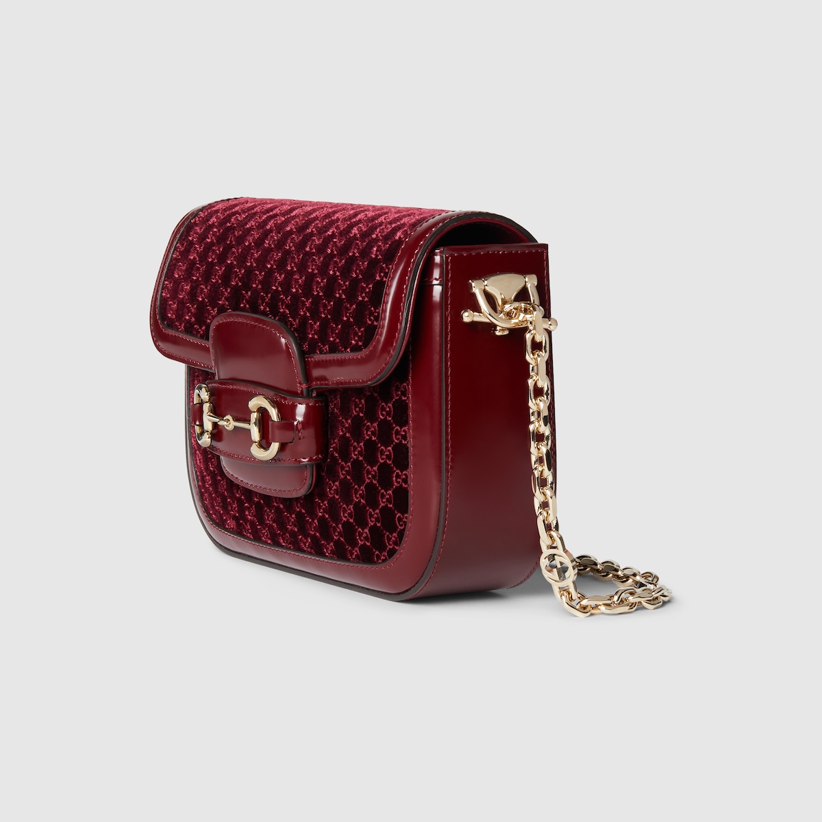 Gucci Horsebit 1955 mini shoulder bag in bordeaux GG velvet | GUCCI® US