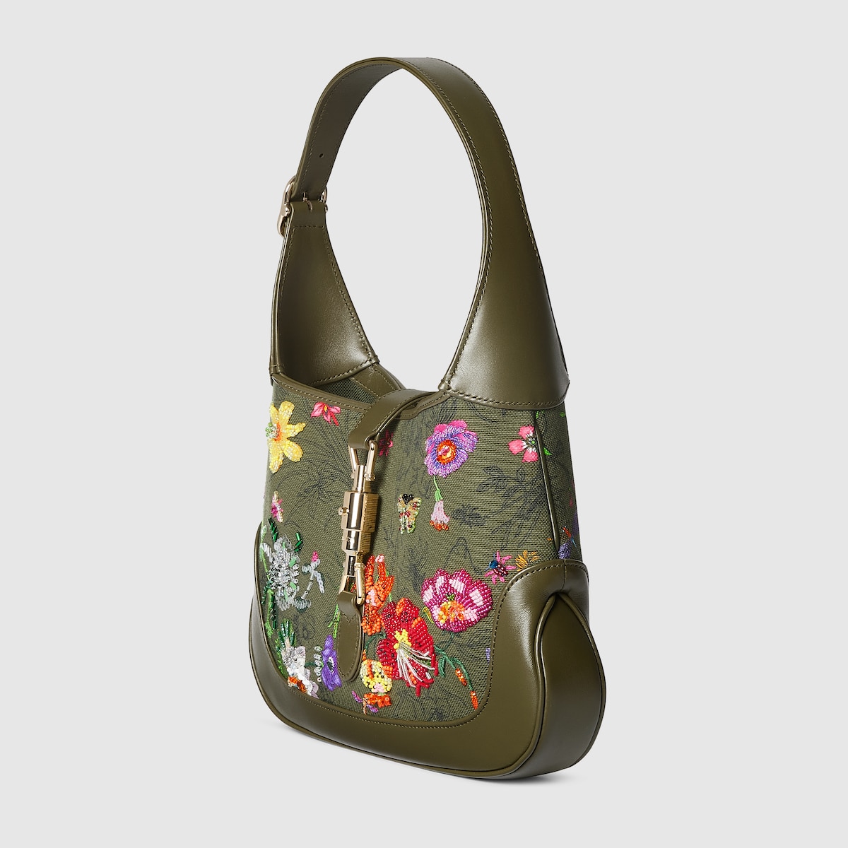 Gucci Jackie 1961 embroidered medium bag in forest green cotton | GUCCI® US