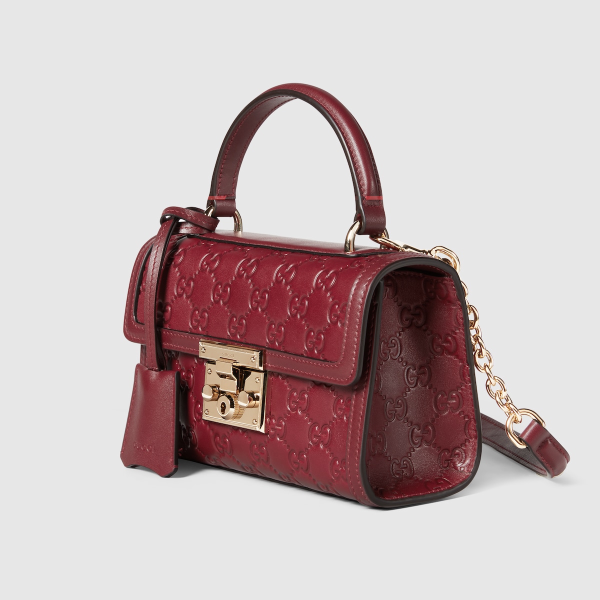 Padlock small top handle bag in Rosso Ancora red GG leather | GUCCI® IE