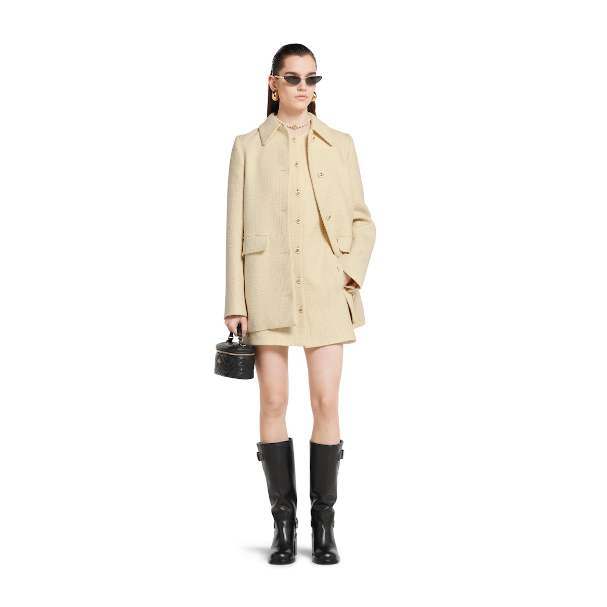 Textured wool tweed dress in ivory | GUCCI® US