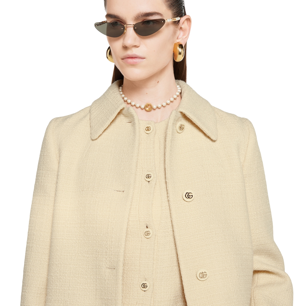 Textured wool tweed dress in ivory | GUCCI® UK