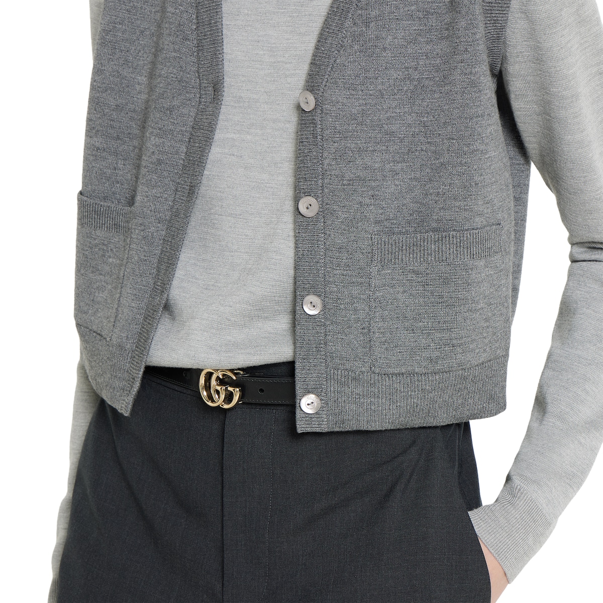 Wool silk top with vest overlay in grey | GUCCI® US