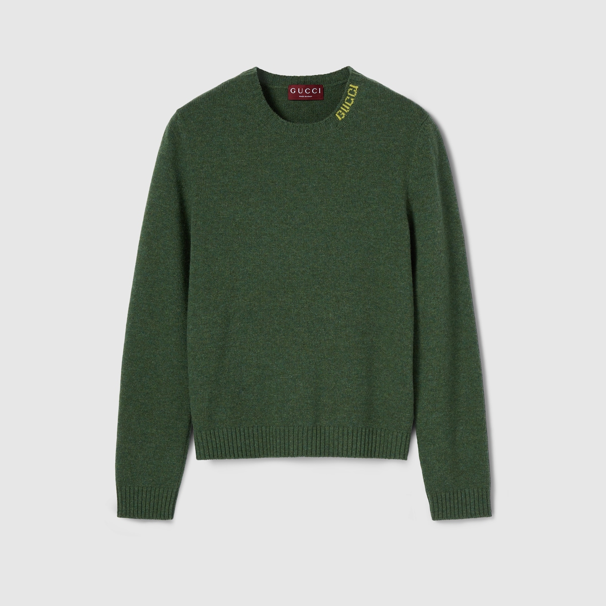 Felted wool knit sweater with intarsia in dark green | GUCCI® IT