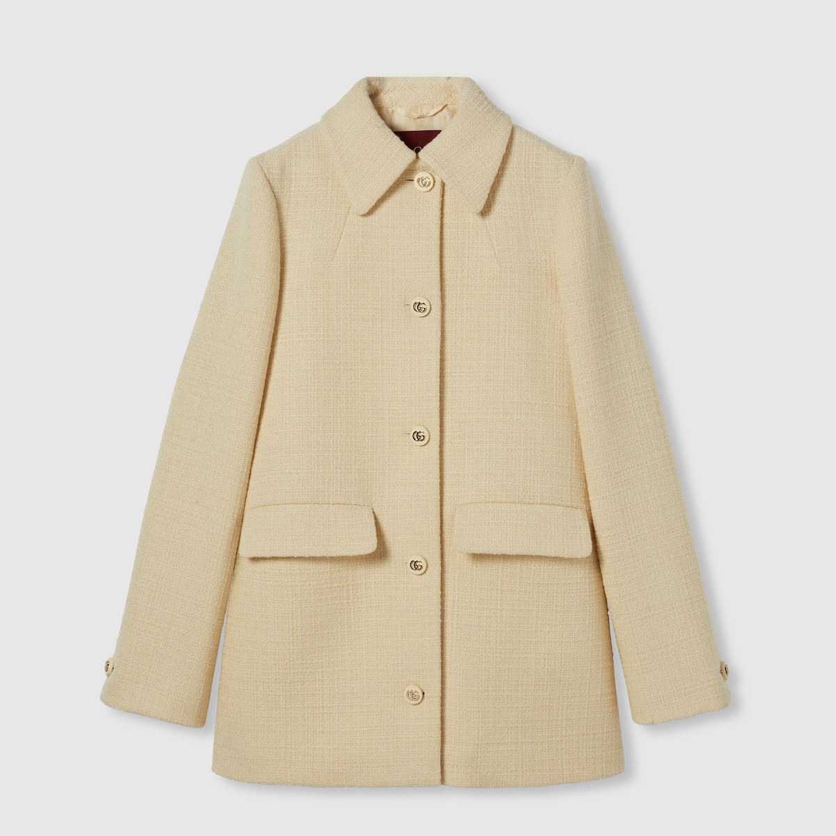Textured wool tweed coat in ivory | GUCCI® CA