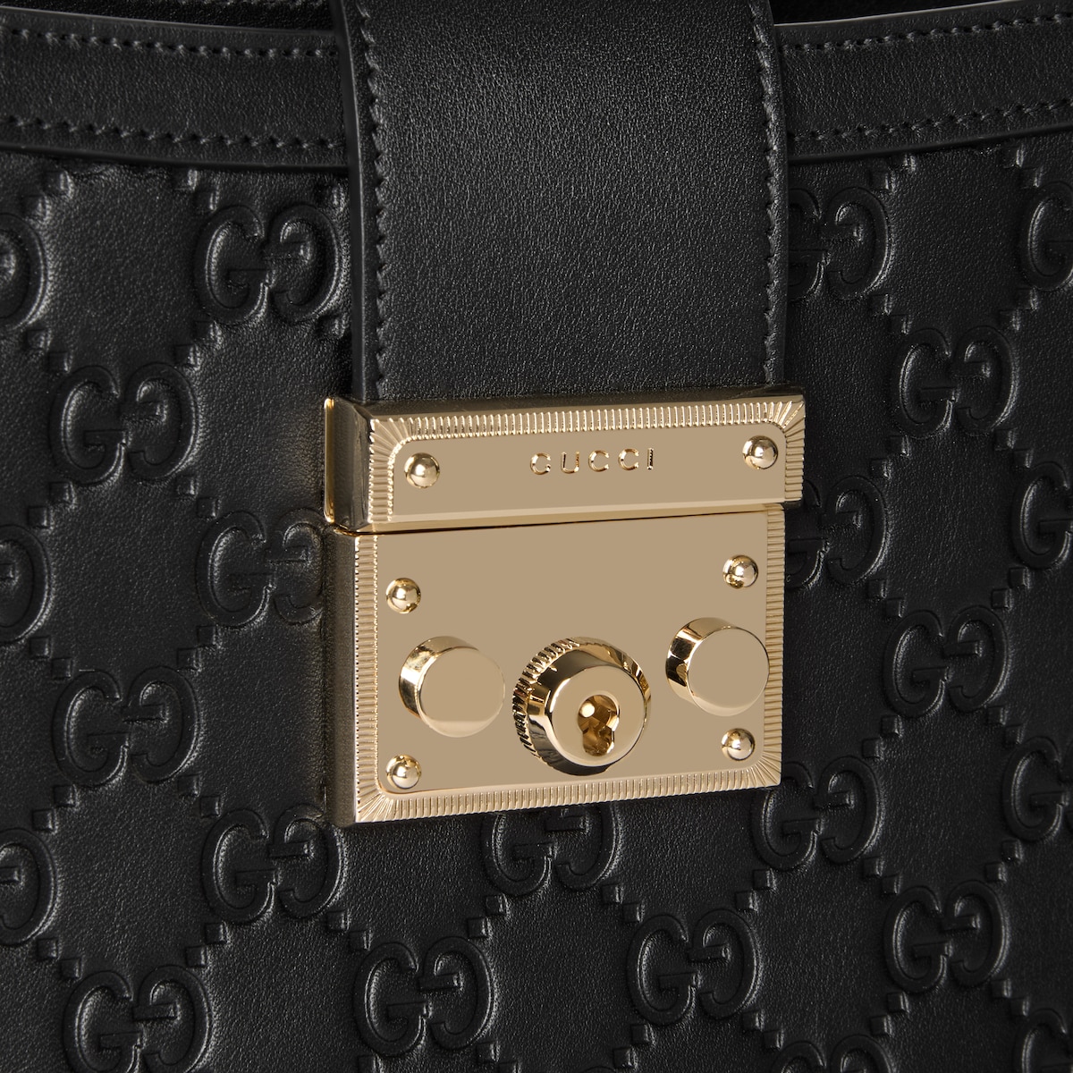 Padlock medium top handle bag in black GG leather | GUCCI® ZA