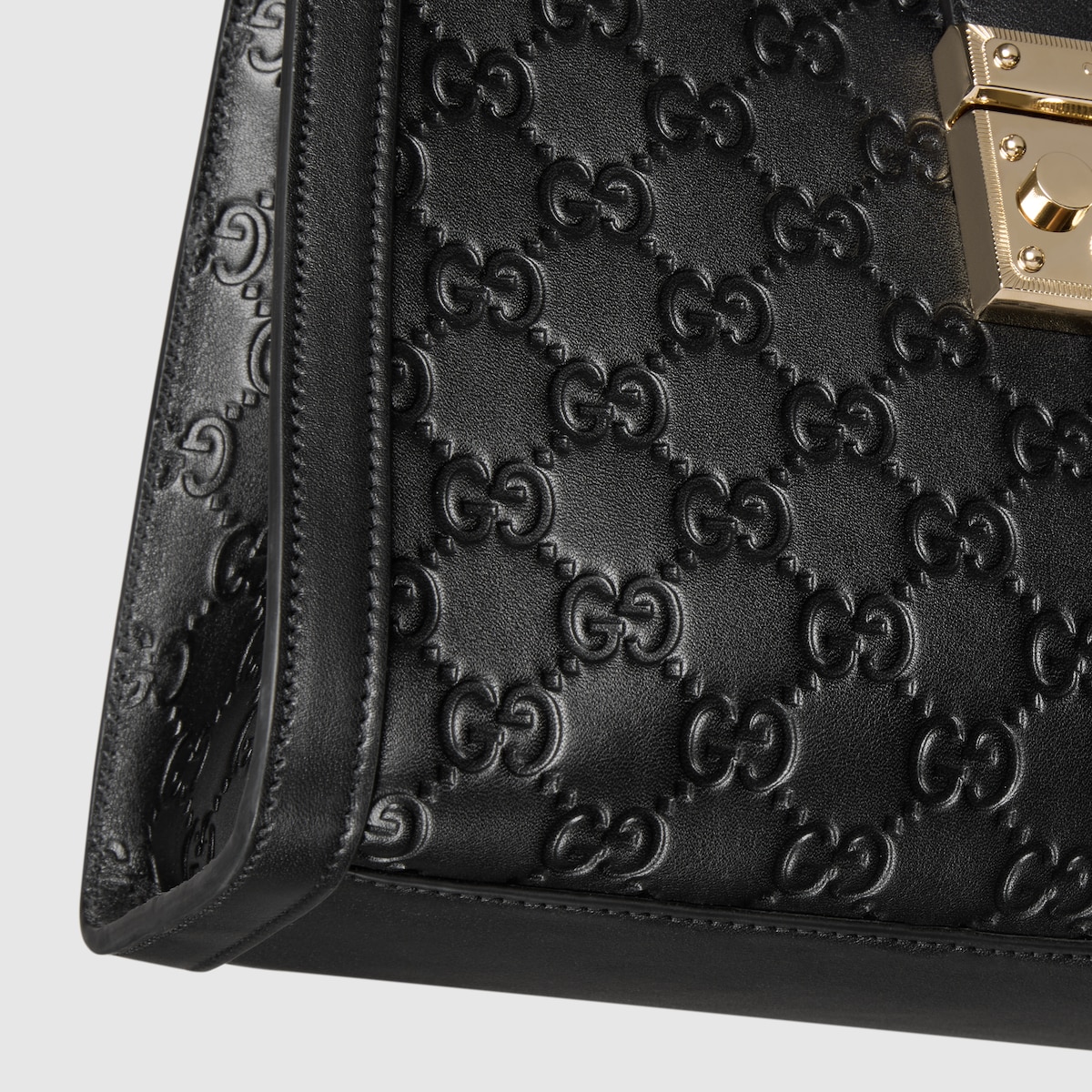 Padlock medium top handle bag in black GG leather | GUCCI® SG