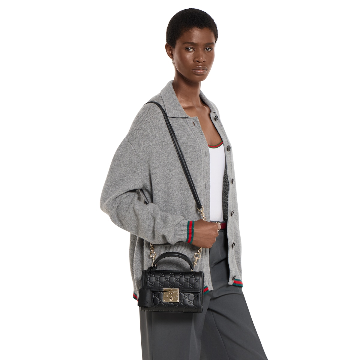 Padlock small top handle bag in black GG leather | GUCCI® NZ