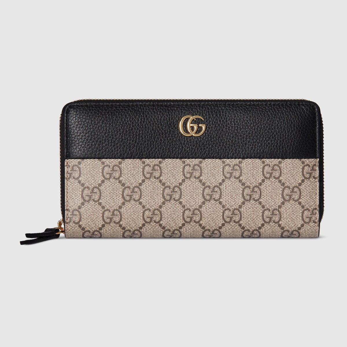 Bi-colour GG Marmont zip around wallet in beige and black leather ...