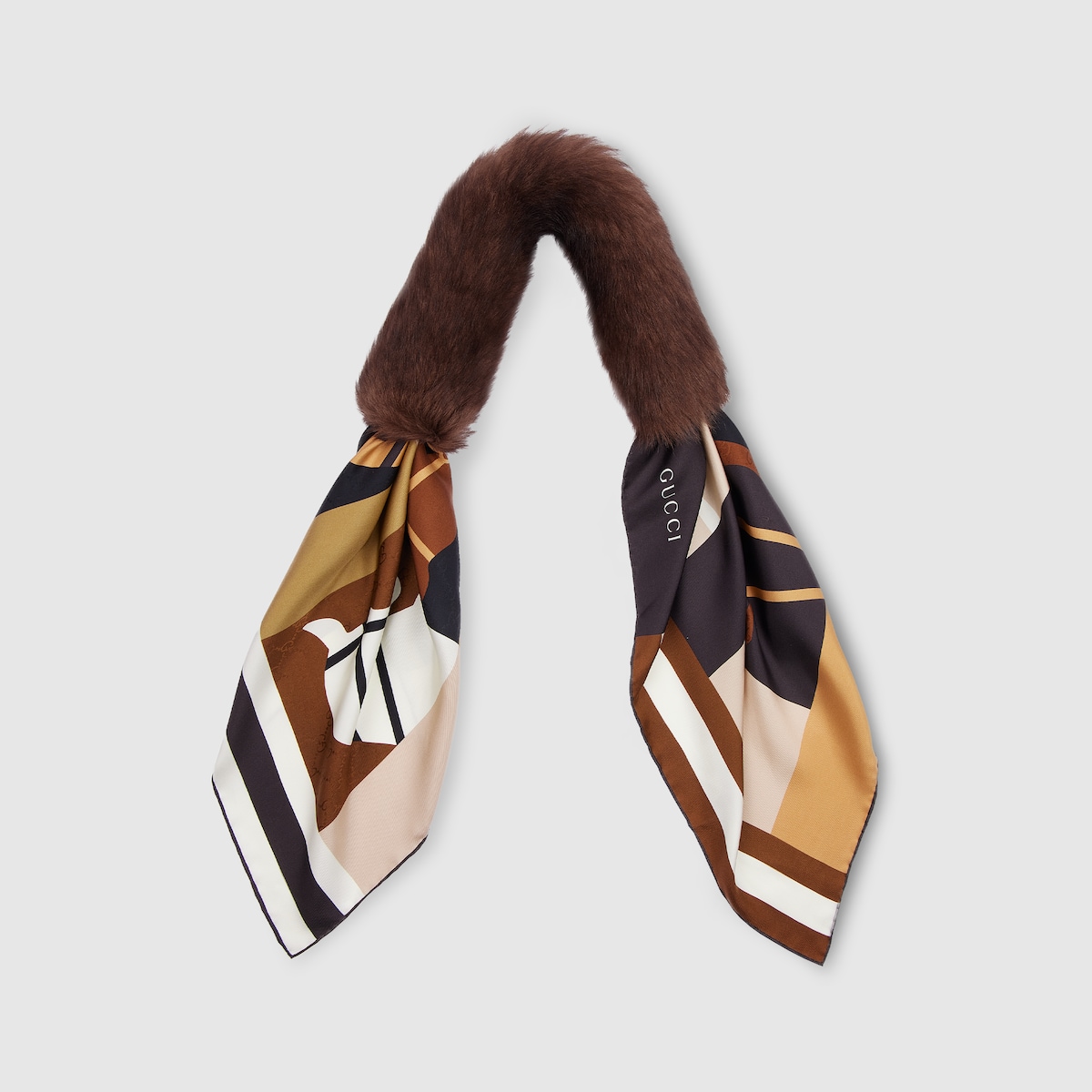 Fuzzy fabric and silk neck tie in dark brown and black | GUCCI® US