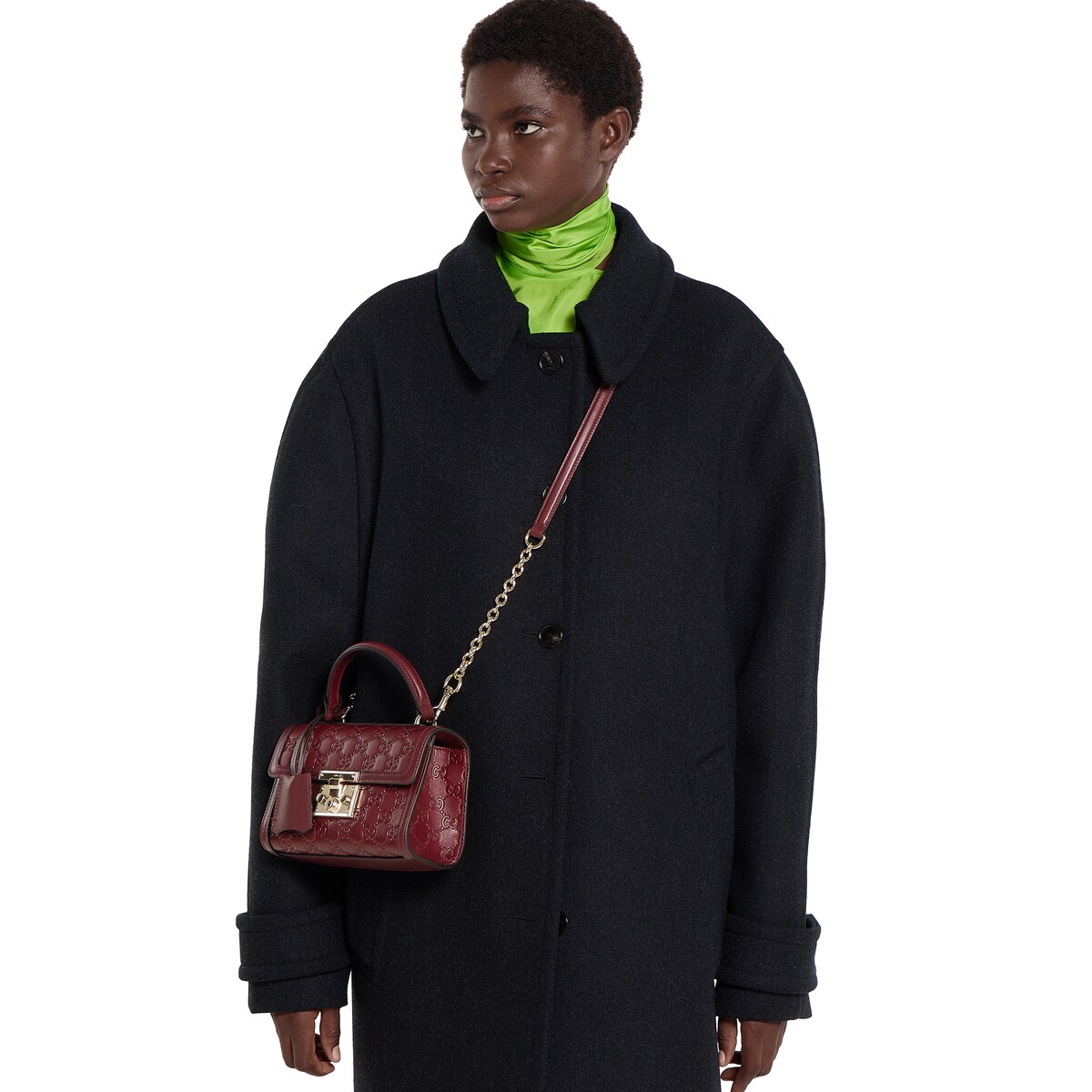 Padlock small top handle bag in Rosso Ancora red GG leather | GUCCI® IE