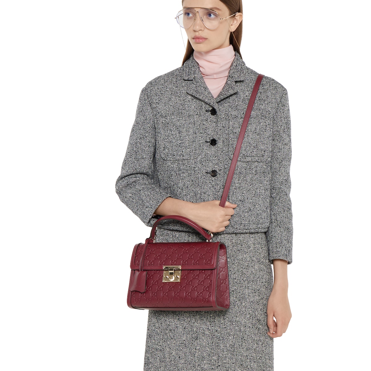 Padlock medium top handle bag in Rosso Ancora red GG leather | GUCCI® UK