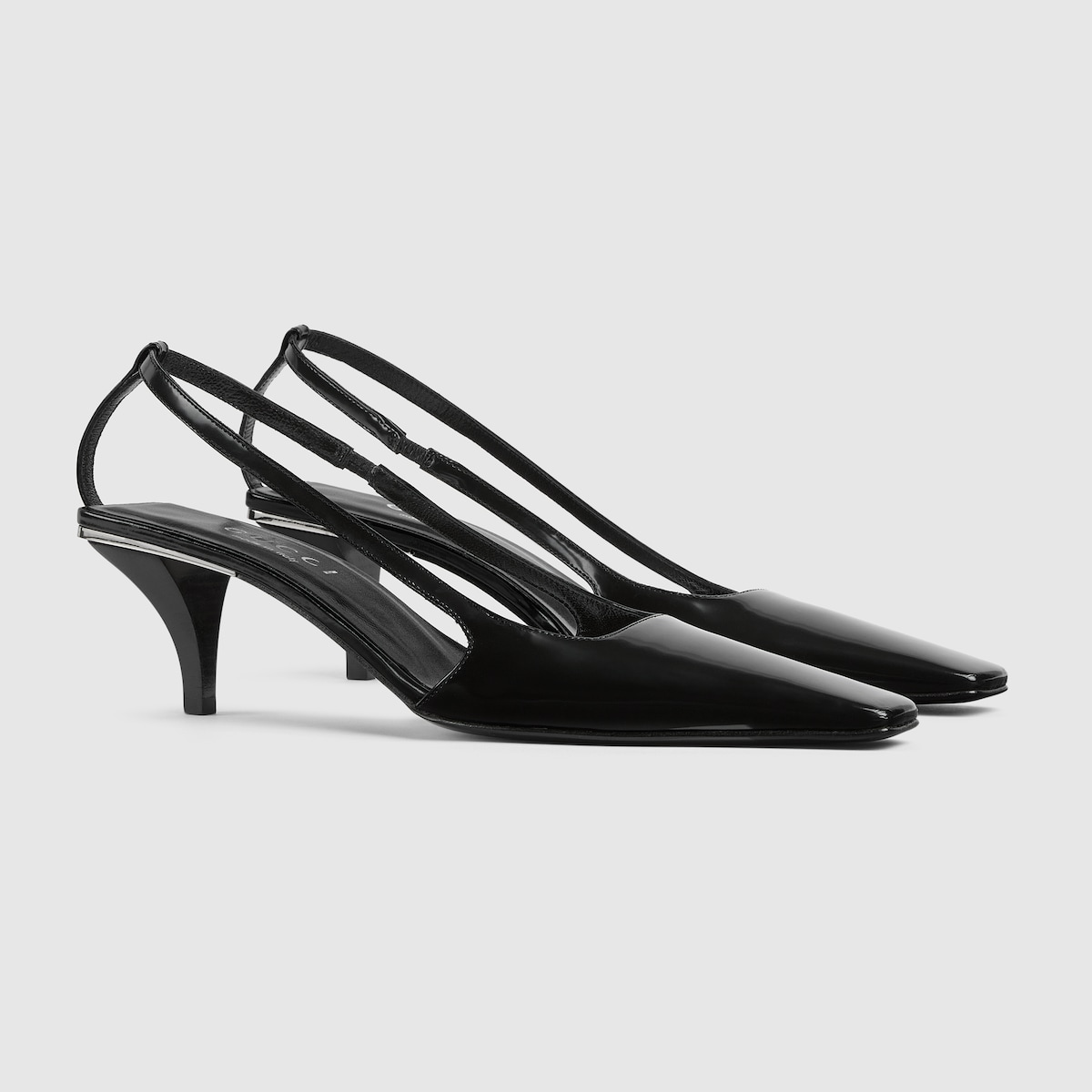 Women's slingback with crystal logo in black leather | GUCCI® SG