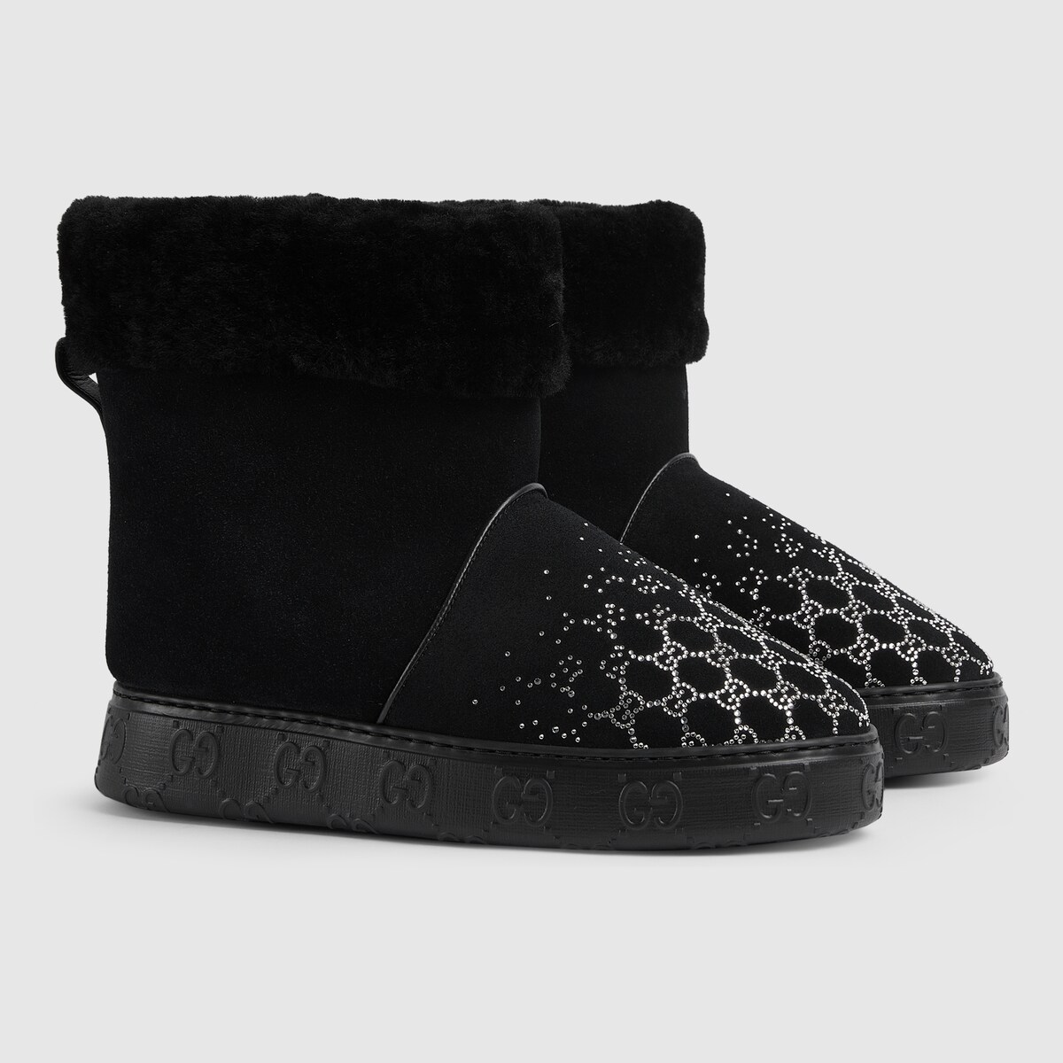 Bottes pour femme avec doublure en laine mérinos en daim noir | GUCCI® ZA